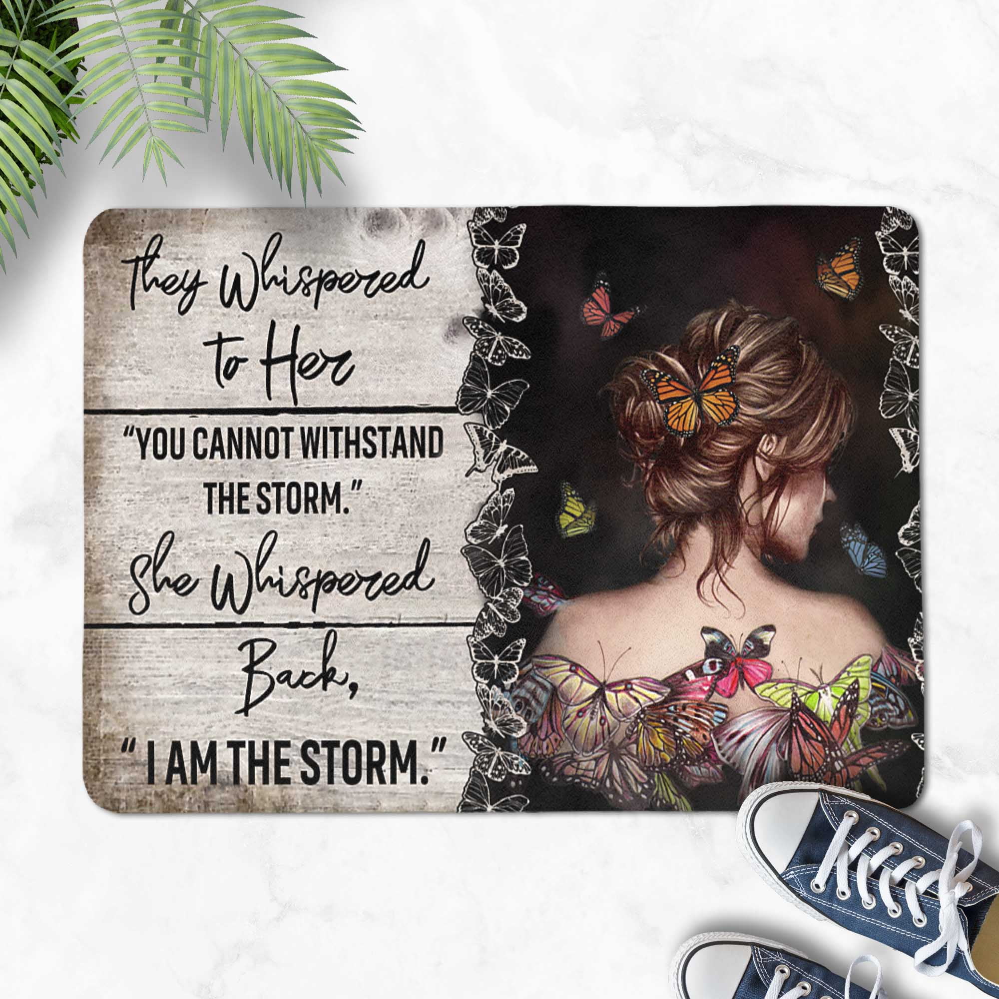 Courageous Woman Entry Rug – Rustic Inspirational Quote with Winged ...