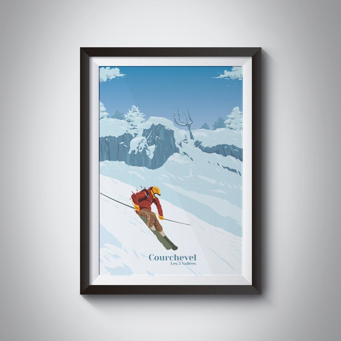 Courchevel Poster, Ski Resort Print, Skiing, Retro, Vintage Artwork ...