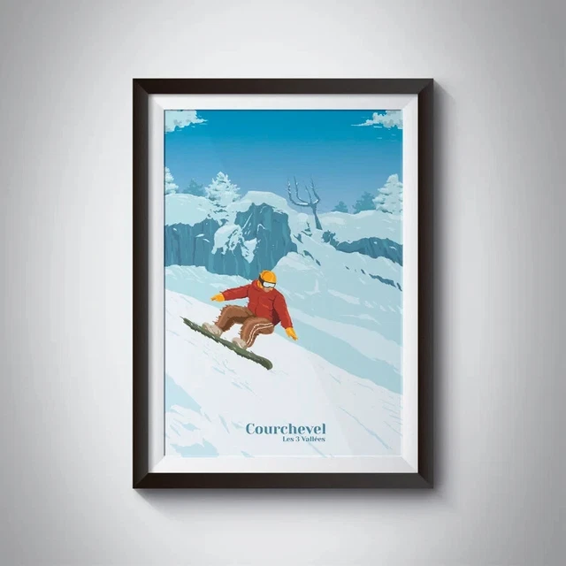 Courchevel Snowboarding Poster, Ski Resort Print, Snowboarder ...
