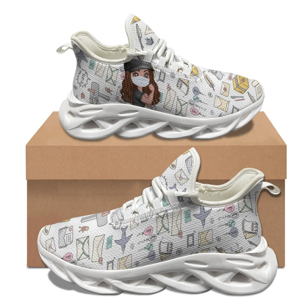 Courier Postman Design Women Lace Up Sneakers Social Service 3D ...