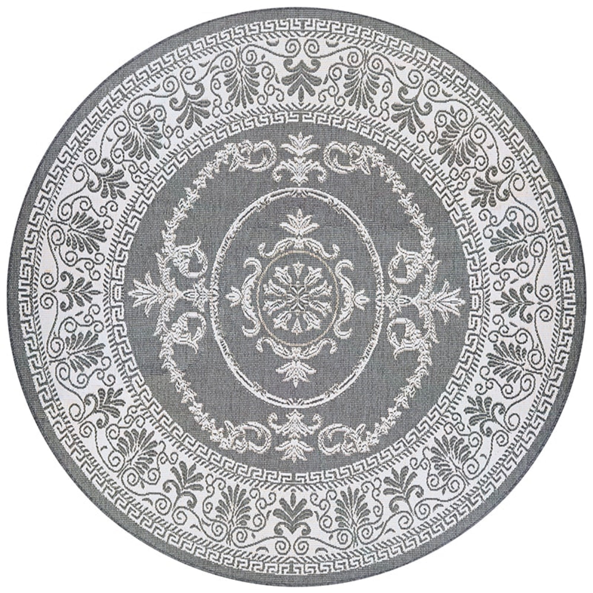 Couristan 7.5' Gray and White Round Polypropylene Area Throw Rug ...