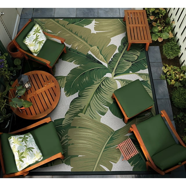 Couristan Dolce Palm Lily Indoor / Outdoor Area Rug, Hunter Green-Ivory ...