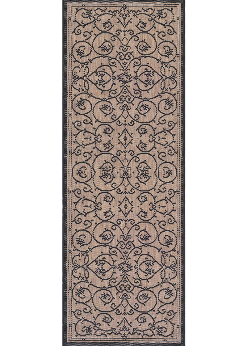 2.25' x 7.75' Brown and Black Rectangular Polypropylene Area Runner Rug ...