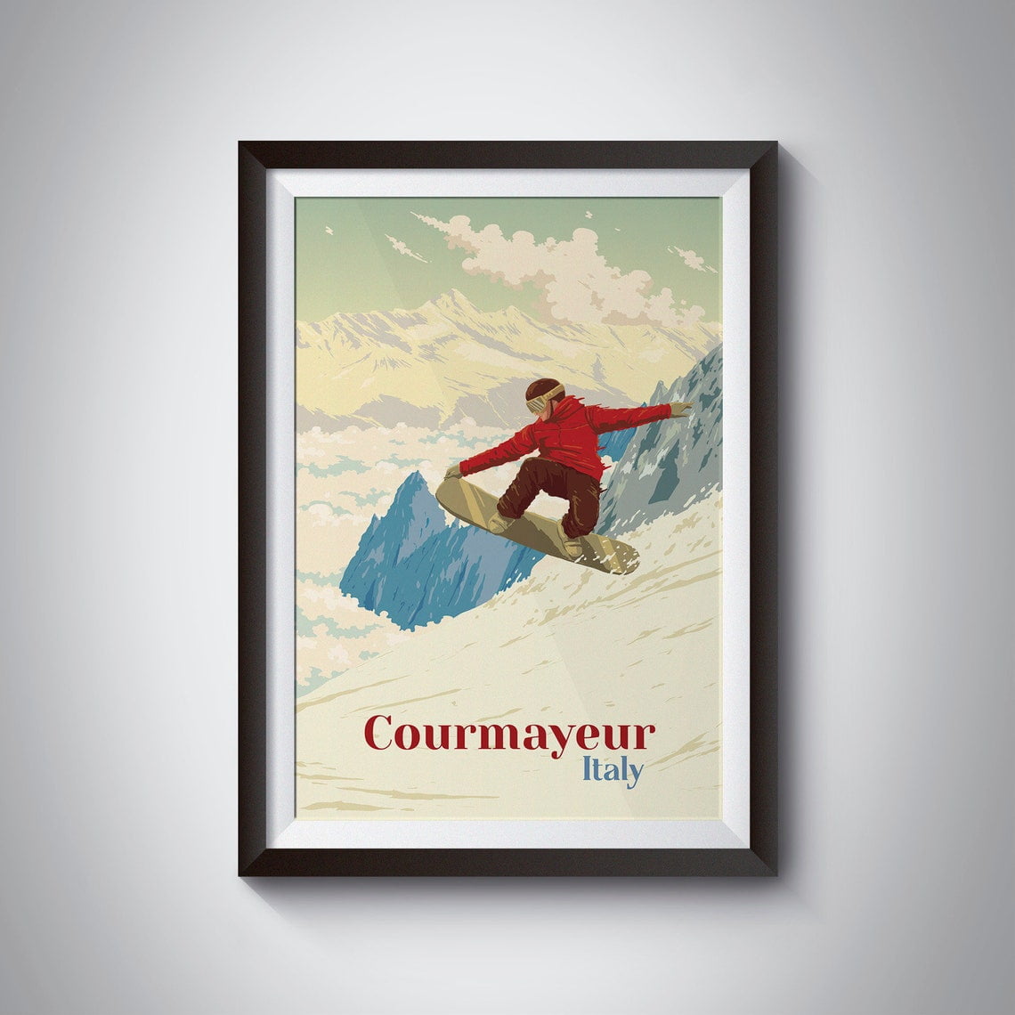 Courmayeur Snowboarding Poster, Italy Skiing Print, Travel Poster ...