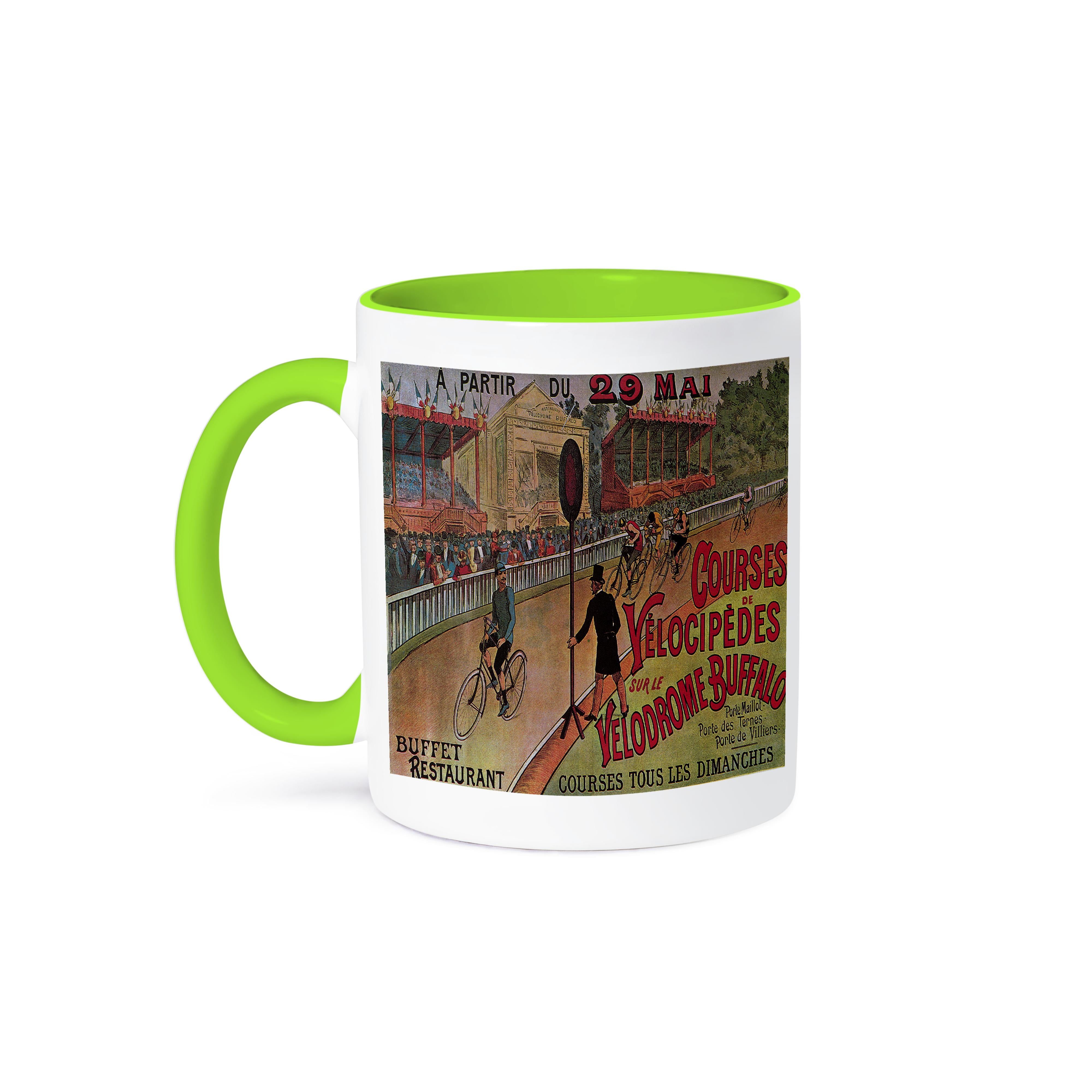 Courses De Velocipedes Velodrome Buffalo Vintage Bicycle Racing Poster, 15oz Two-Tone Green Mug ...