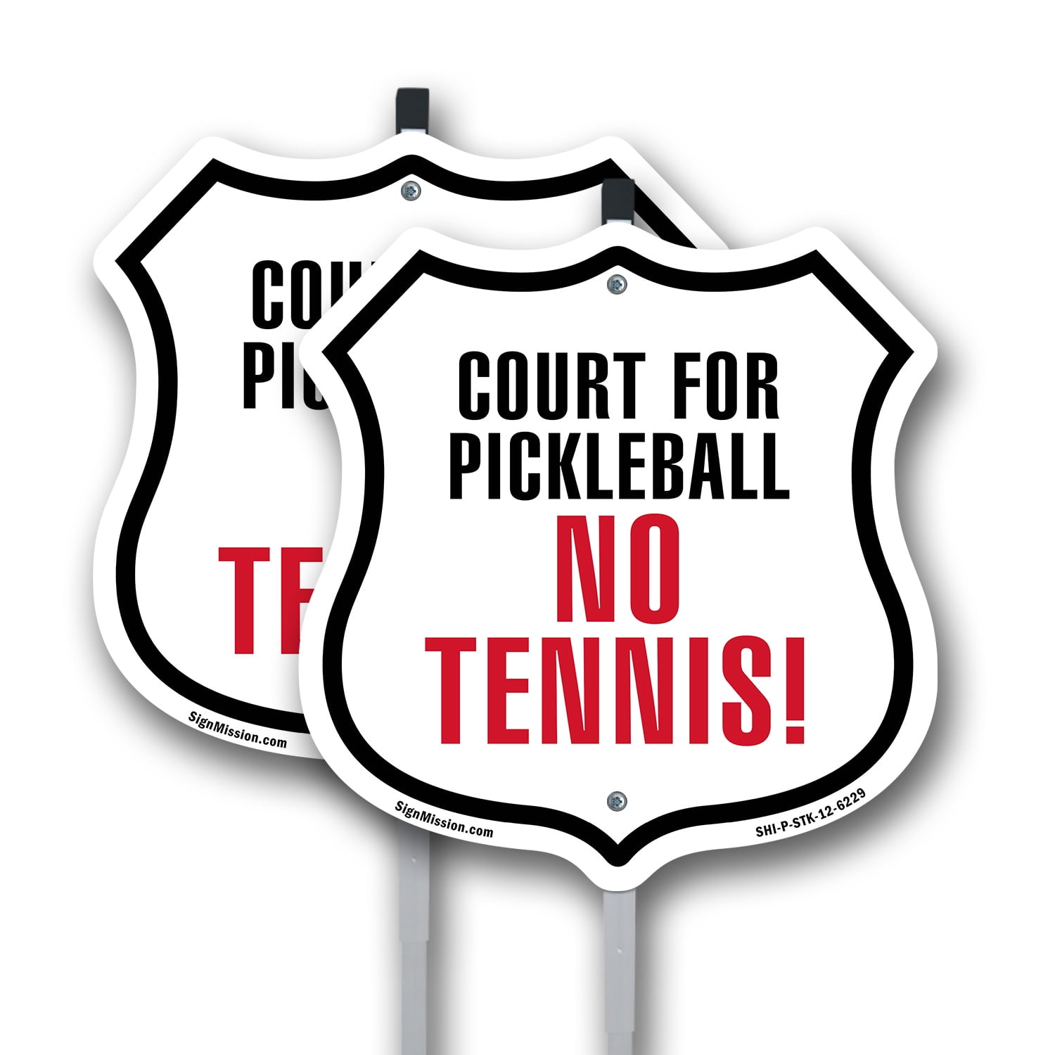 Court for Pickleball No Tennis (2 Pack) 12 inch X 12 inch Shield Shaped ...