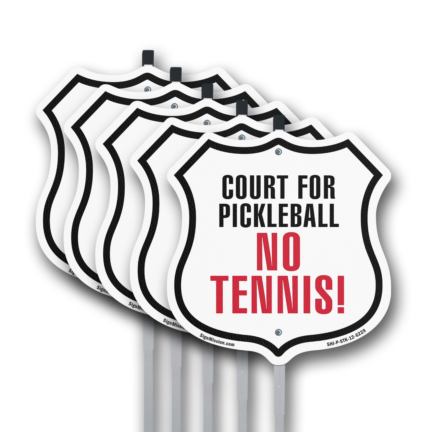 Court for Pickleball No Tennis (5 Pack) 12 inch X 12 inch Shield Shaped ...