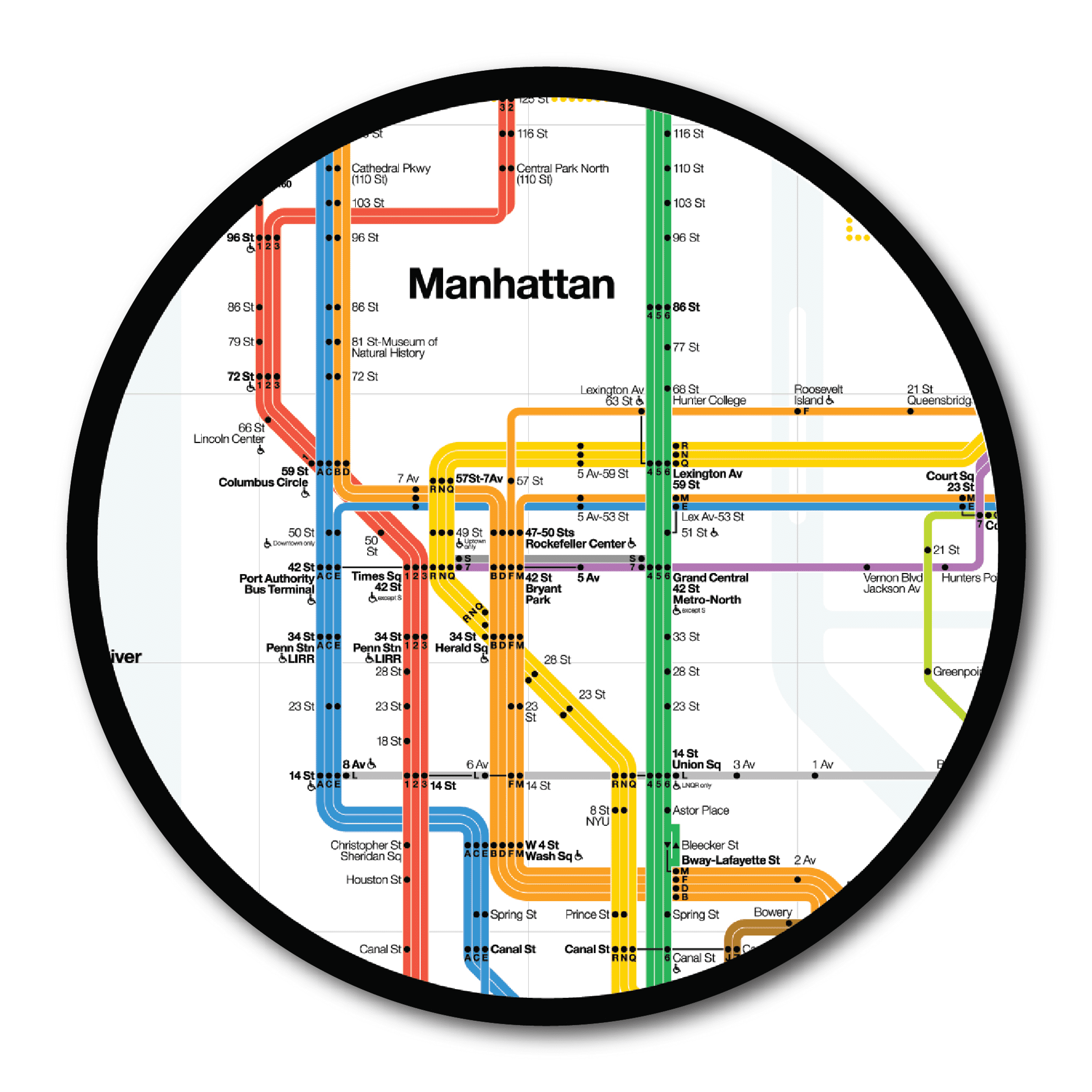 Courtside Market Manhattan Subway Map Black Outline Circular Wood Decor ...