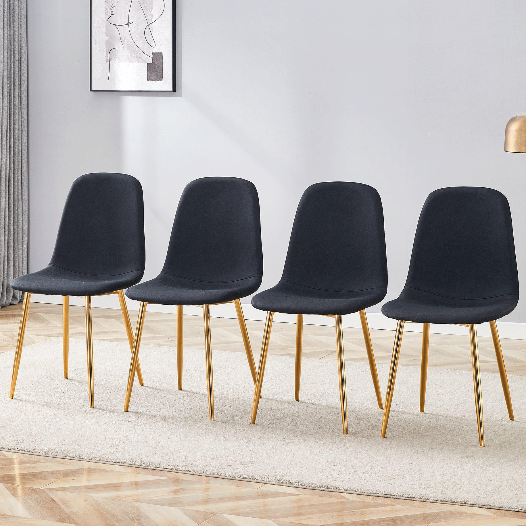 Courtyard Chair Of 4 - Black , Golden Metal Leg, Outdoor Serenity ...