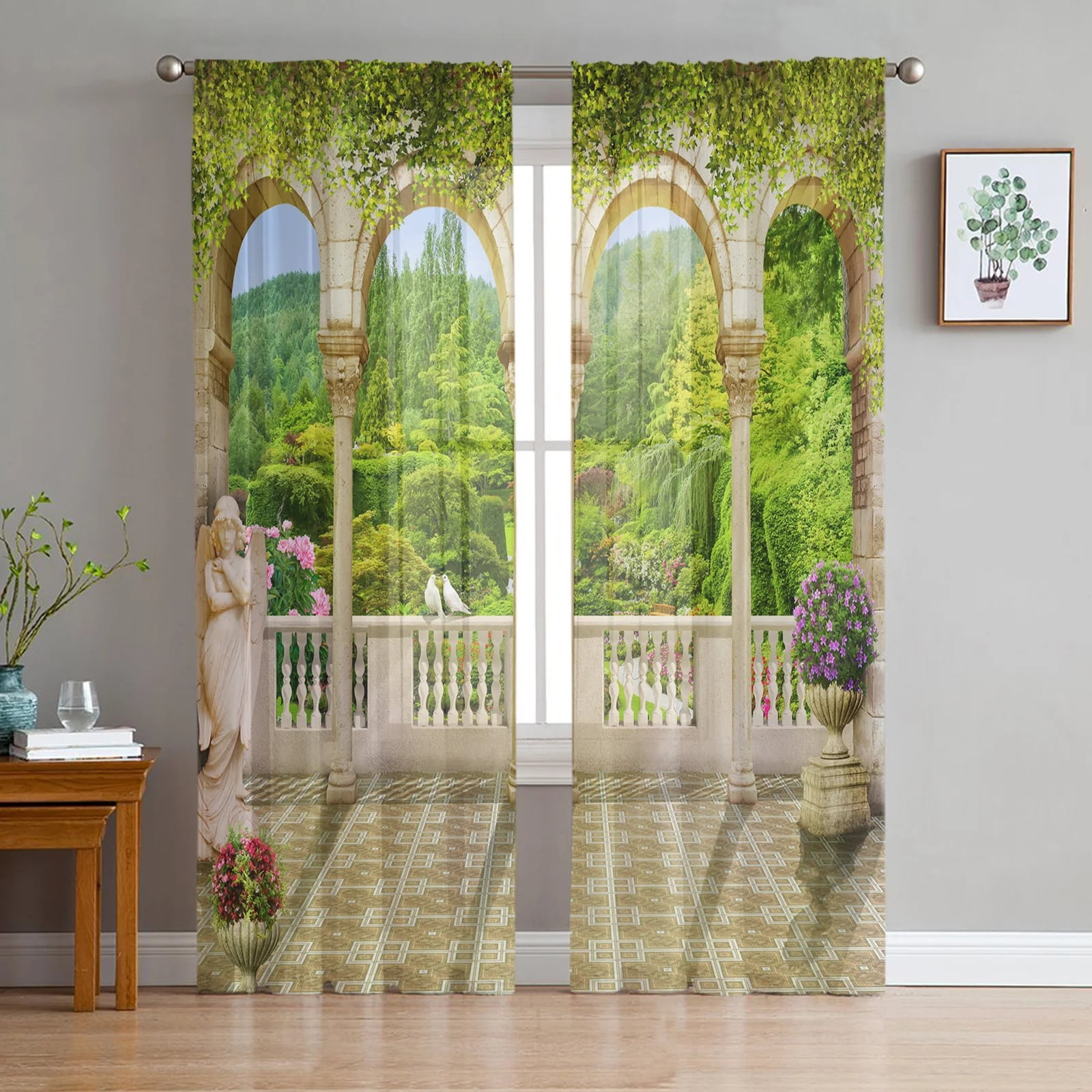 Courtyard City Night View Tulle Curtains for Living Room Bedroom Decor ...
