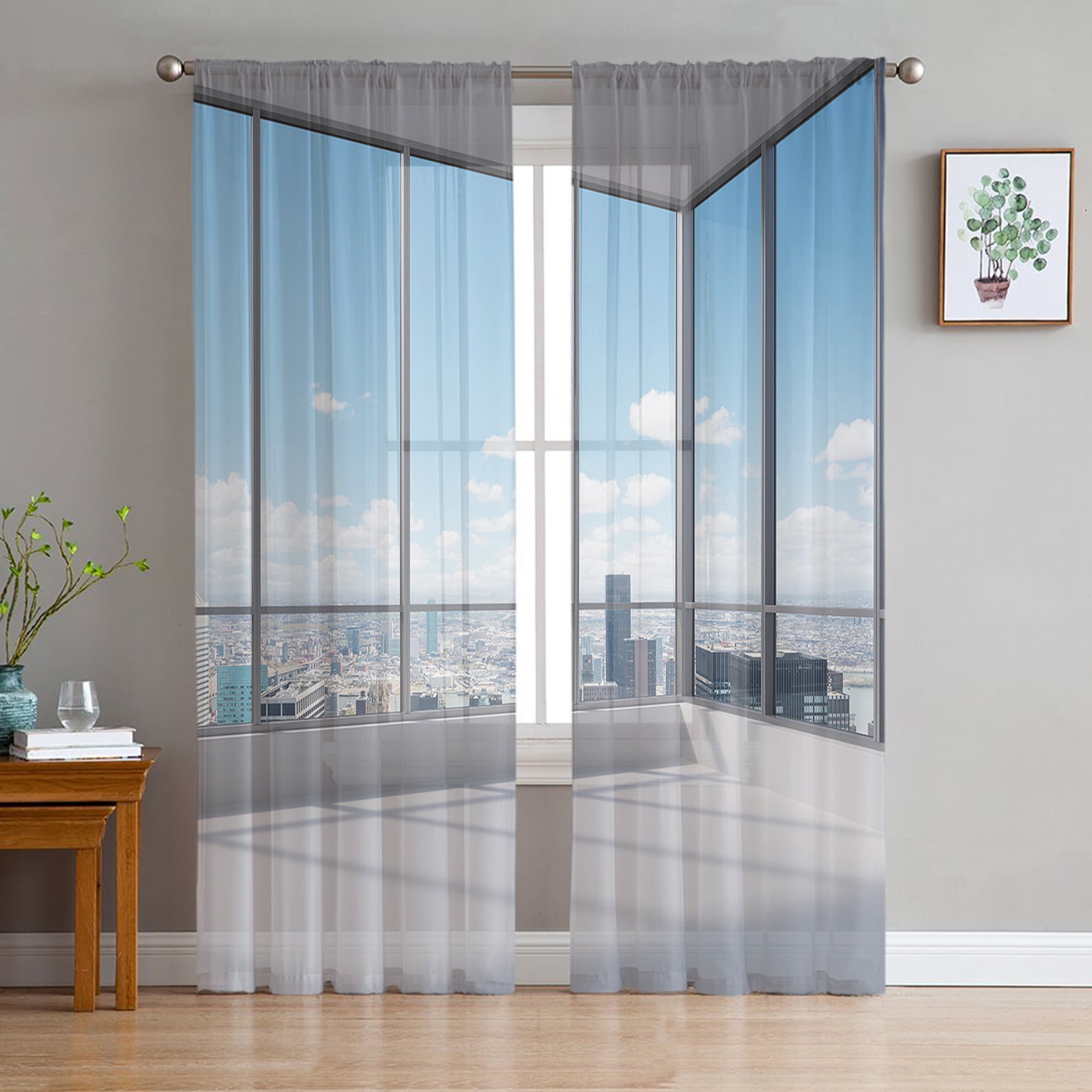 Courtyard City Night View Tulle Curtains for Living Room Bedroom r ...