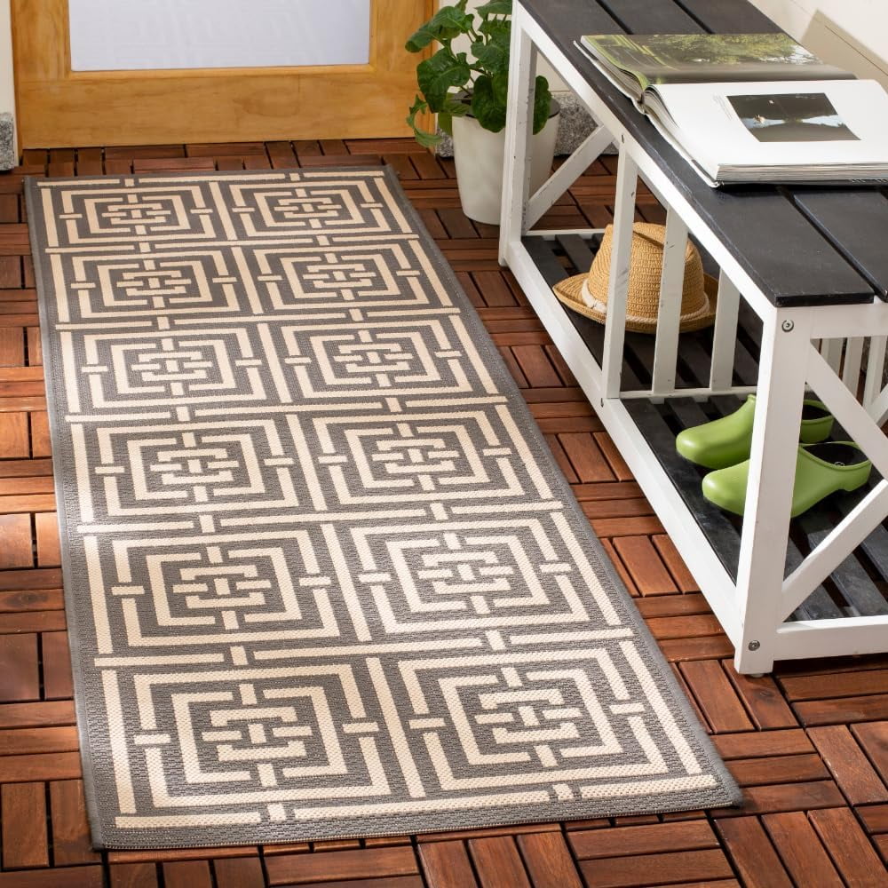 Courtyard Collection 2'3" X 12' Grey / Cream CY6937 Indoor/ Outdoor ...