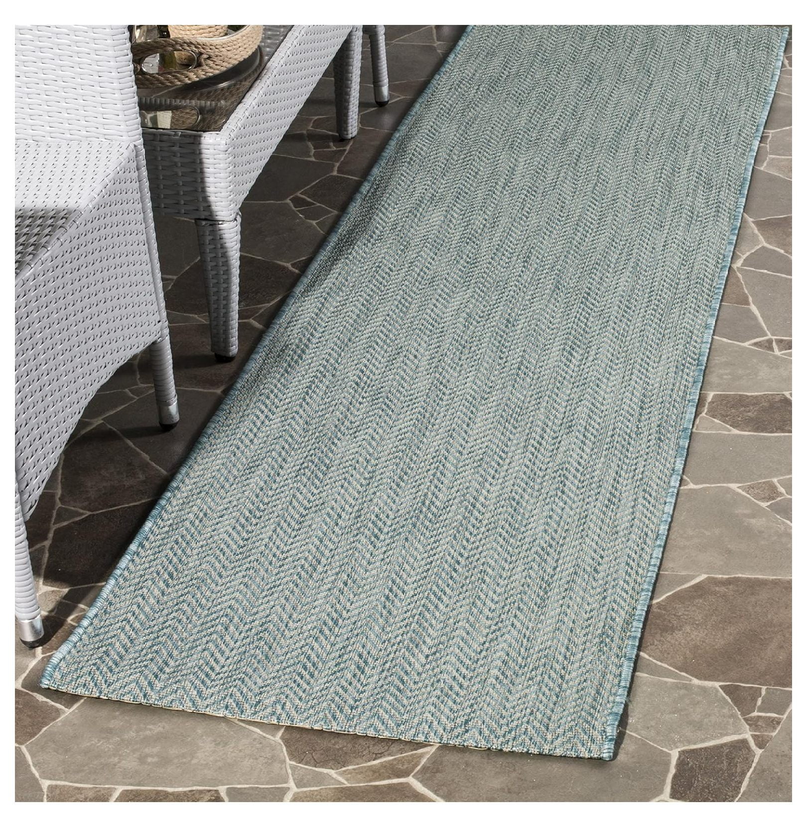 Courtyard Collection 2'3" x 20' Aqua/Grey CY8022 Indoor/ Outside ...