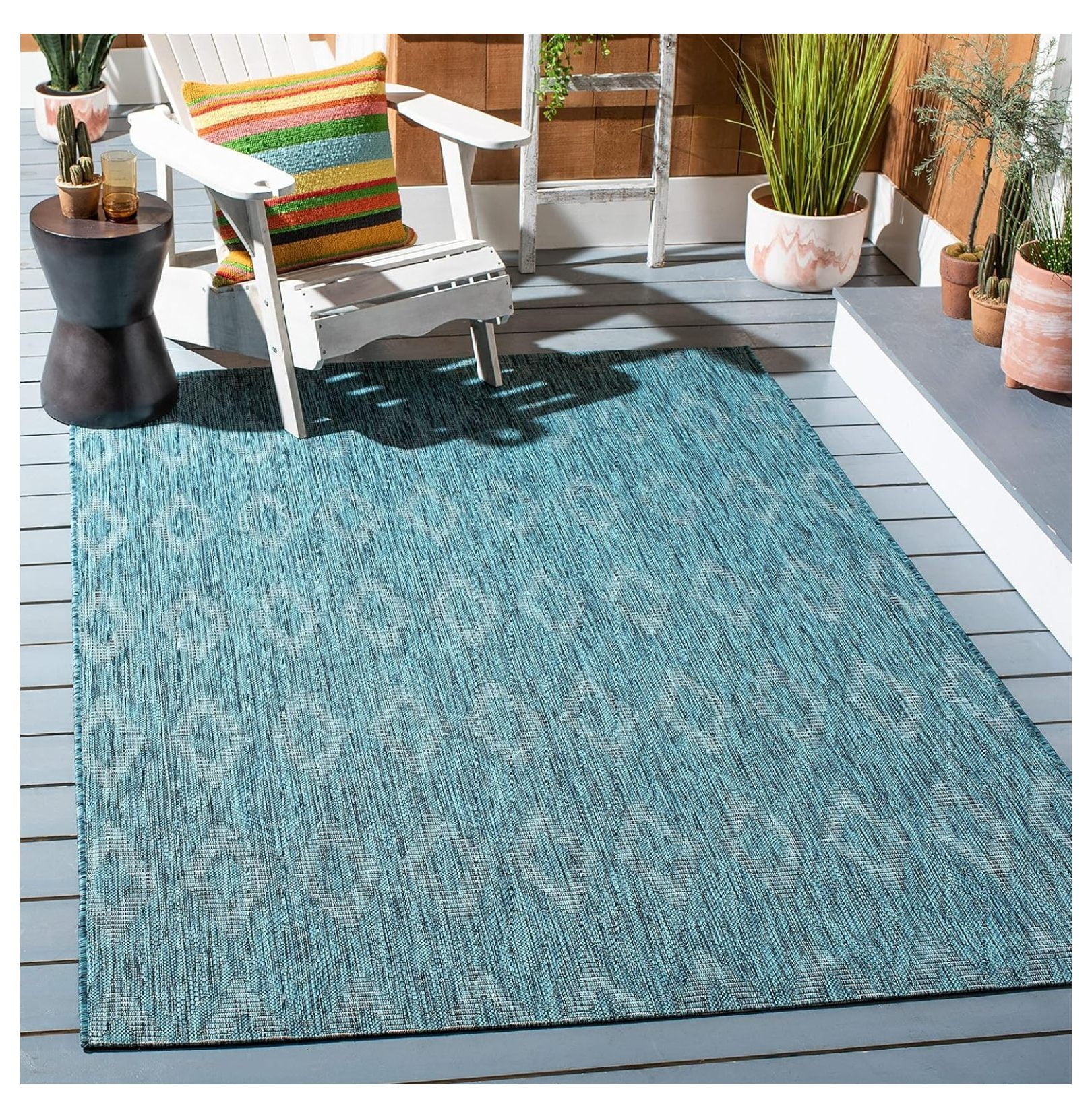 Courtyard Collection 2'7" x 5' Turquoise/Blue CY8522 Indoor/ Outside ...