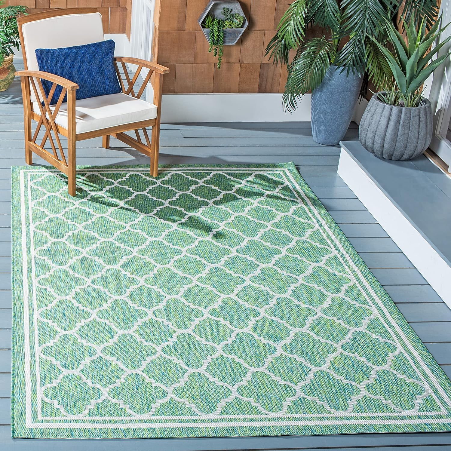 Courtyard Collection 6'7" Square Green/Ivory CY8918 Indoor Outdoor ...