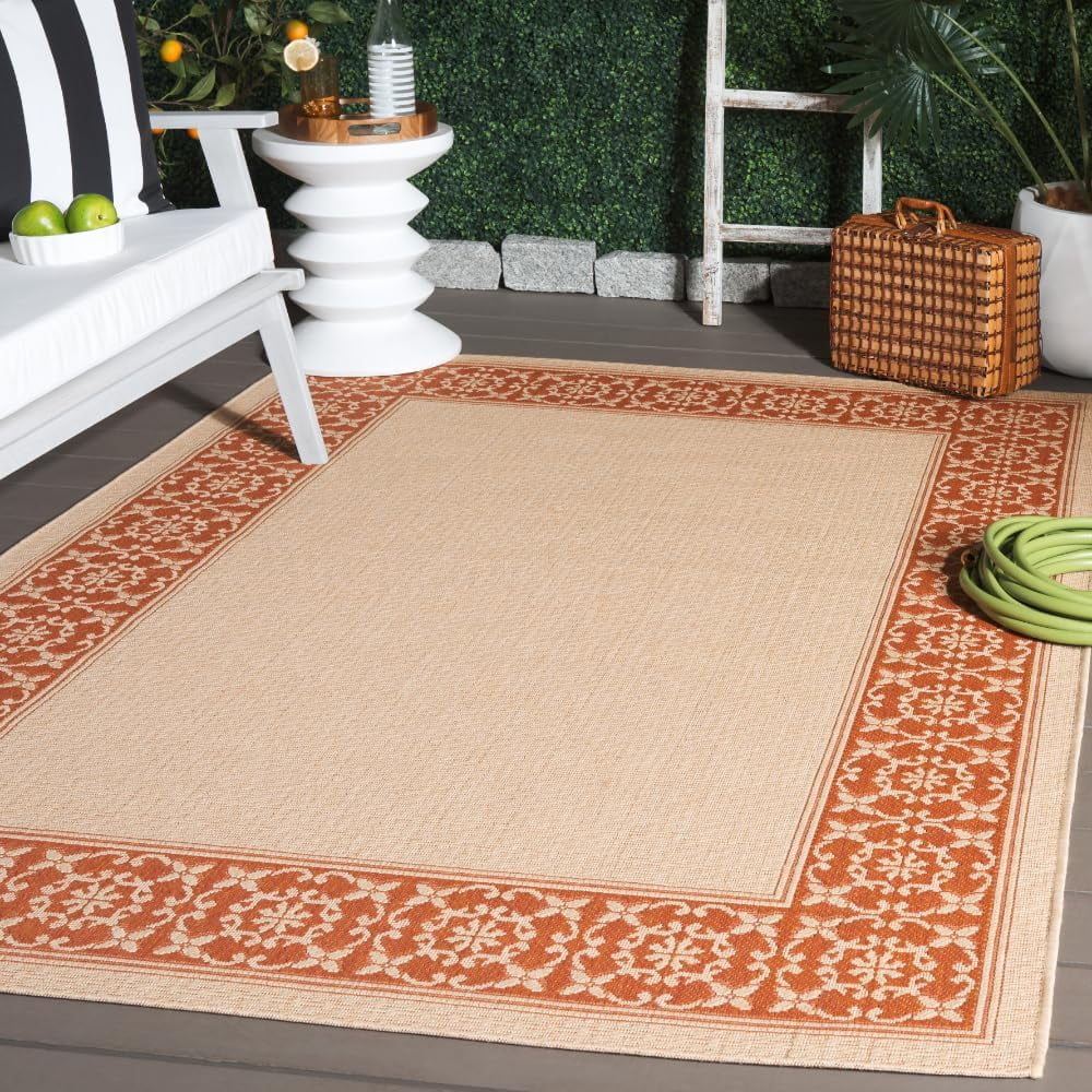 Courtyard Collection Area Rug - 5'3" X 7'7", Cream & Terracotta, Non ...