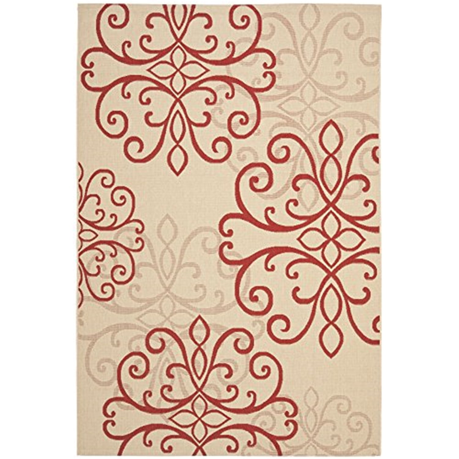 Courtyard Creme/Red Medium Rectangle Rug-Color:Creme/Red,Design ...