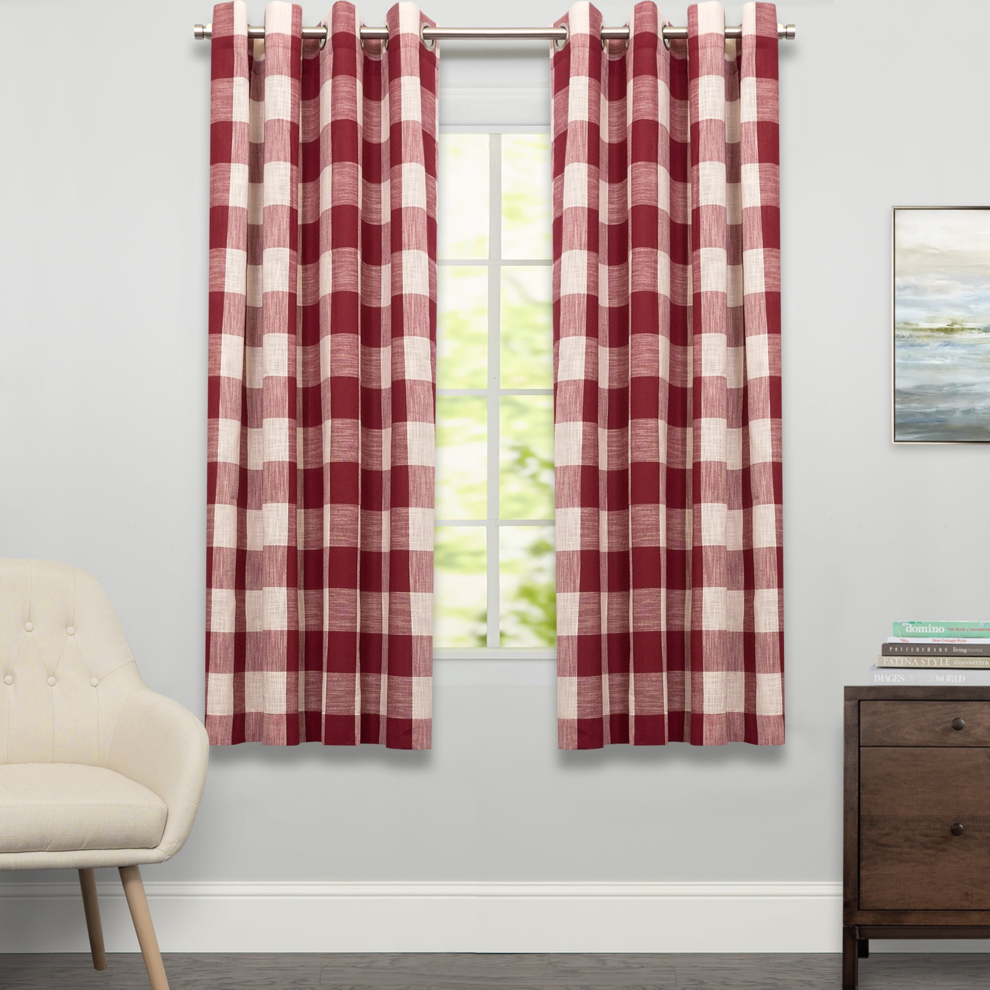 Courtyard Grommet Plaid Window Curtain Single Panel 63"x53" - Walmart.com