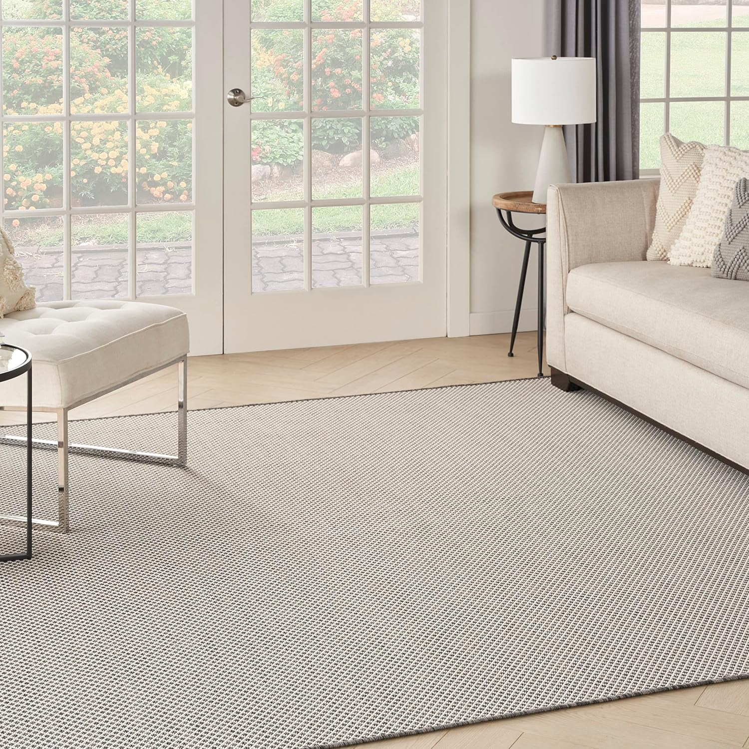 Courtyard Indoor/Outdoor Ivory/Charcoal 6' x 6' Square Area Rug, Easy ...