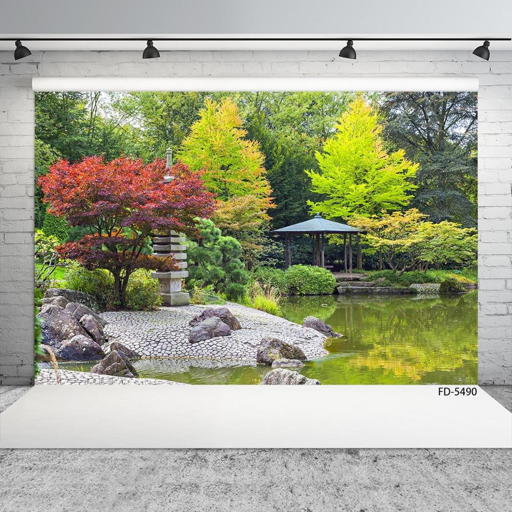 Courtyard Pavilion Trees Lake Photography Backdrop Vinyl Cloth ...