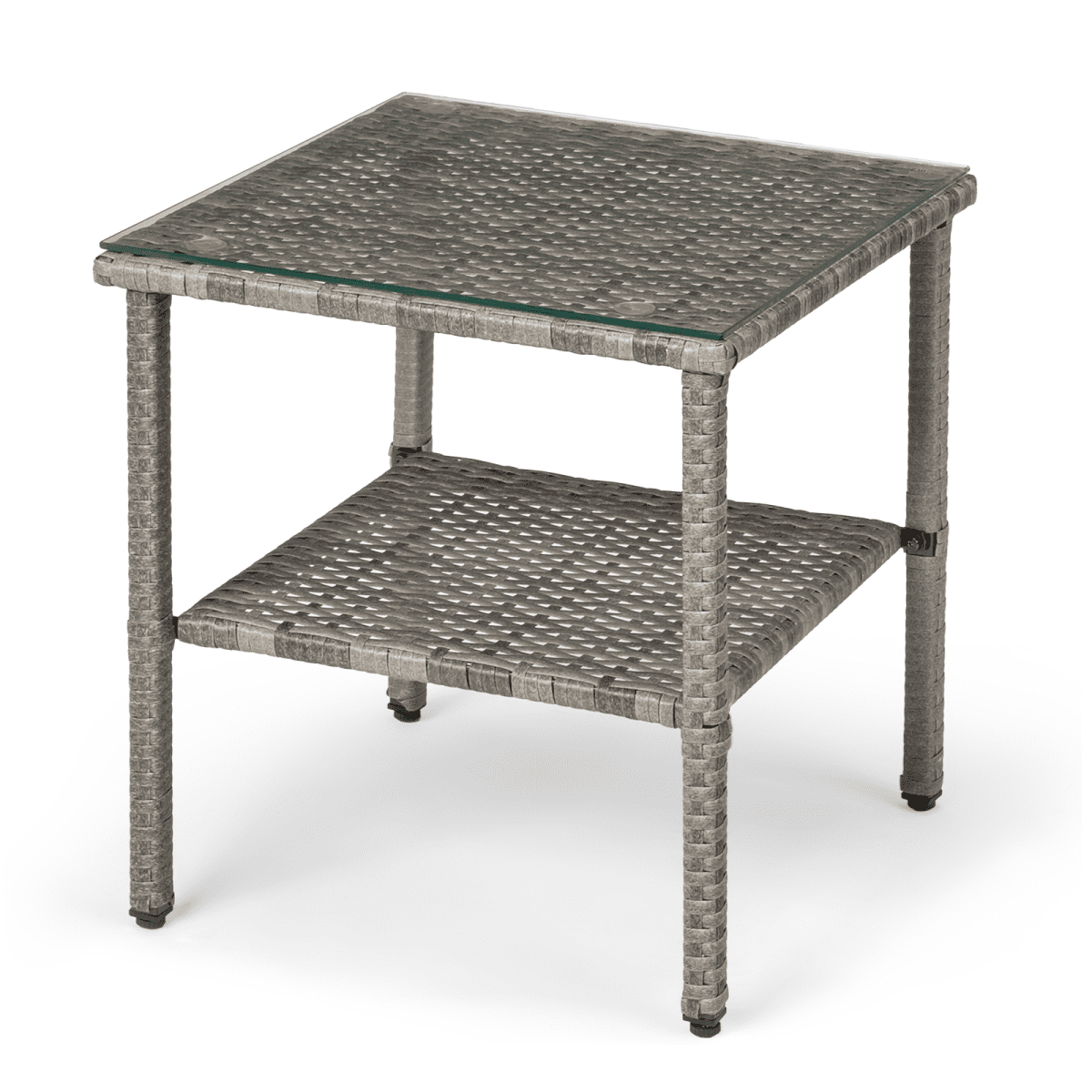 Courtyard Table,Outdoor Square Side Table with Tempered Glass Top and 2 ...