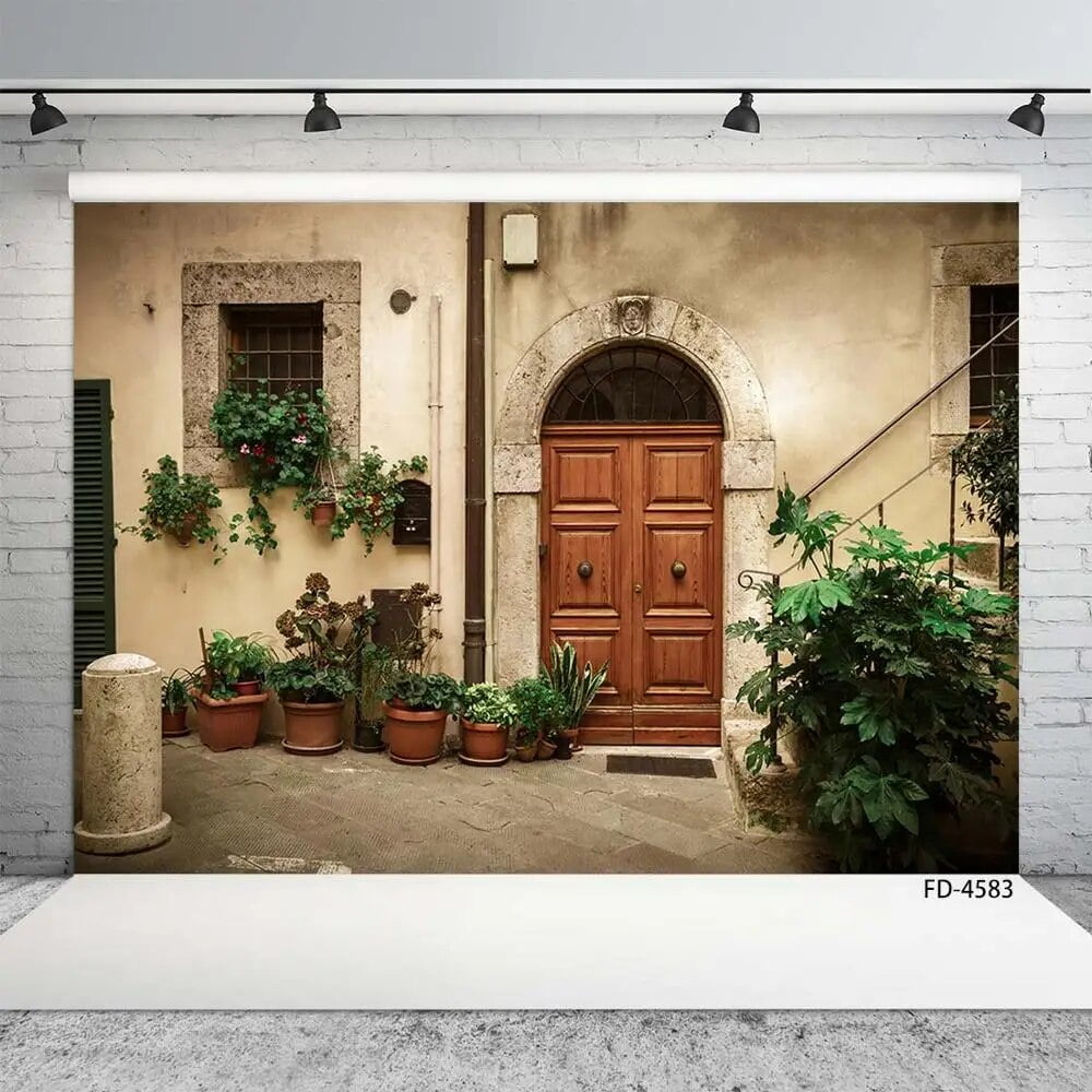 Courtyard Vintage House Small Tree Wooden Door Scenery Backgrounds ...