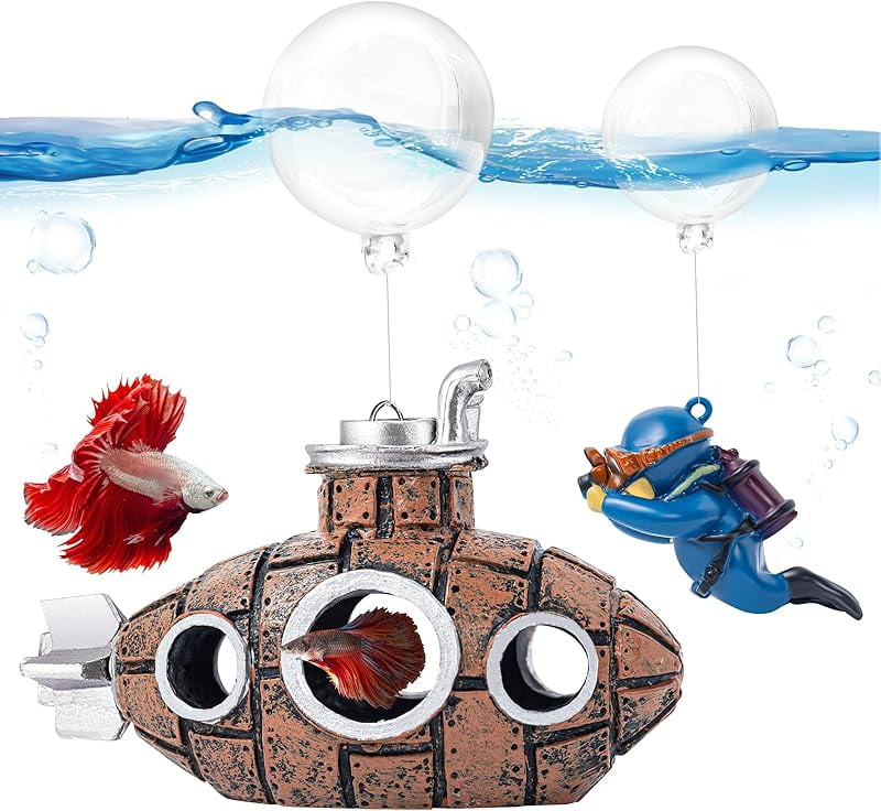 CousDUoBe Floating Fish Tank Decoration, Cute Retro Submarine Set and ...