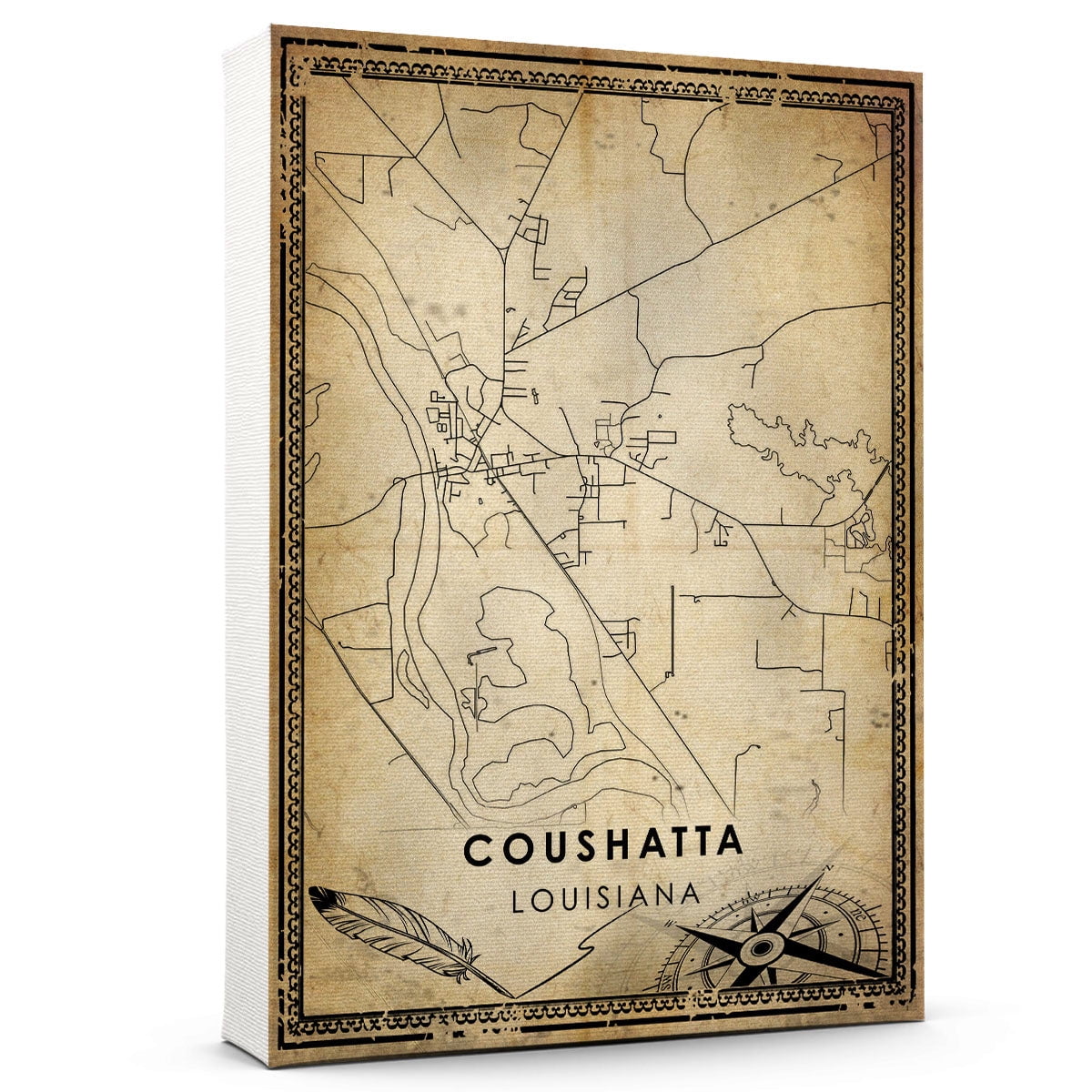 Coushatta Vintage Map Prints Canvas, Louisiana Map Art Canvas, Canvas ...