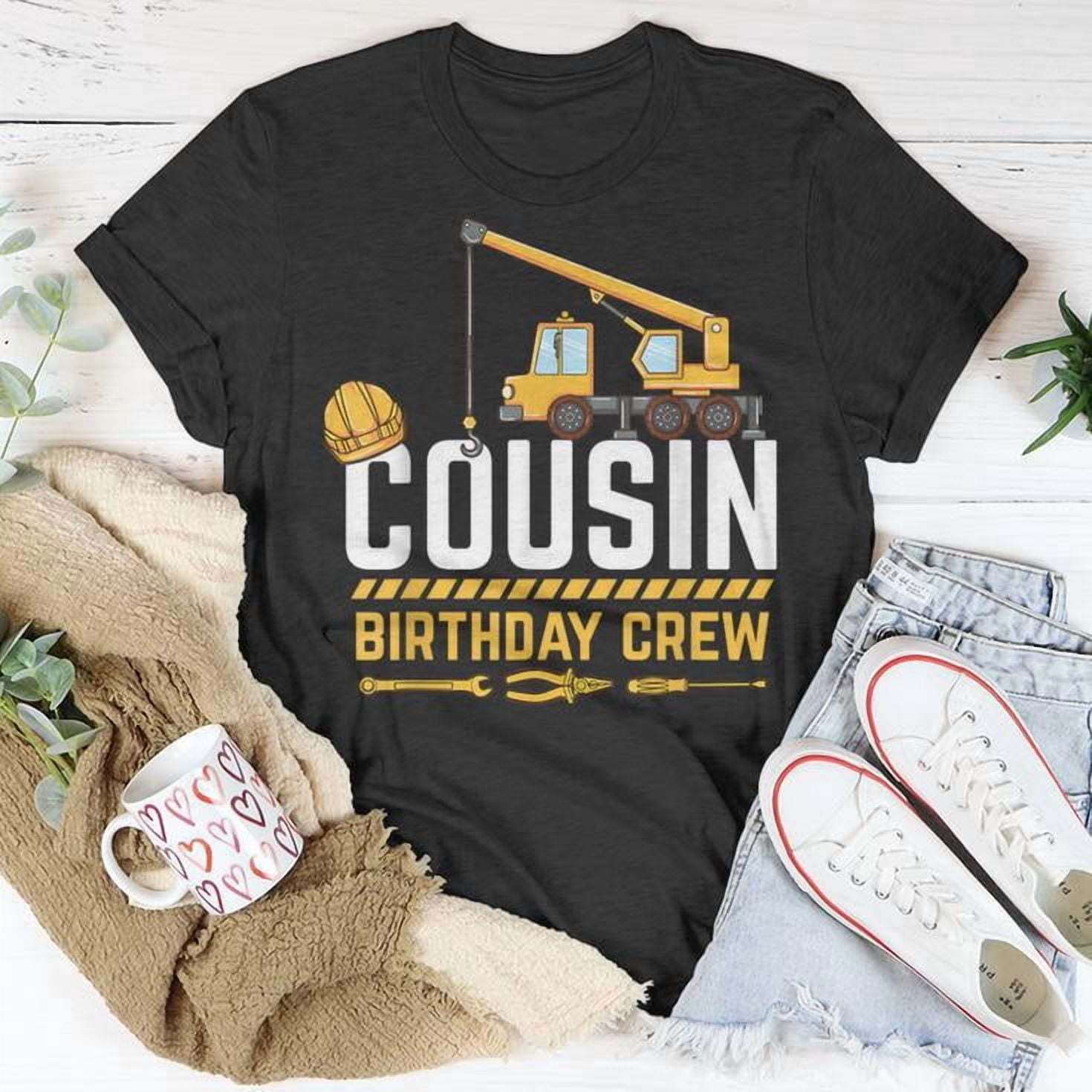 Cousin Birthday Crew Construction Theme Birthday Graphic Cotton T-Shirt ...