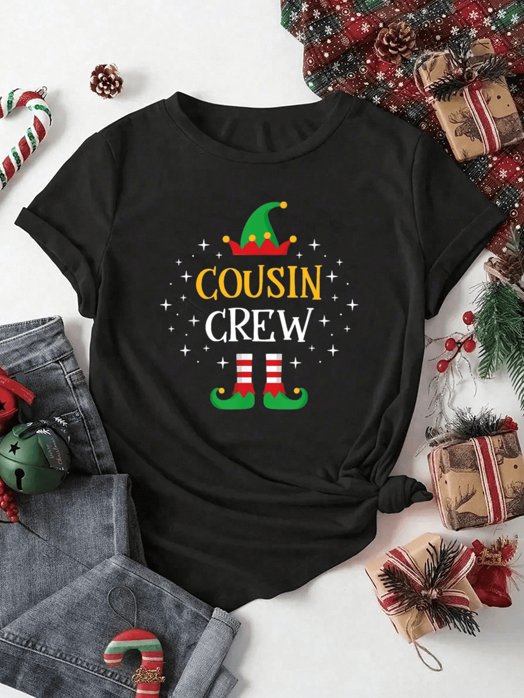 Cousin Crew Cute Xmas Elf Party Pajama Top Matching Fun up to Size 5XL ...