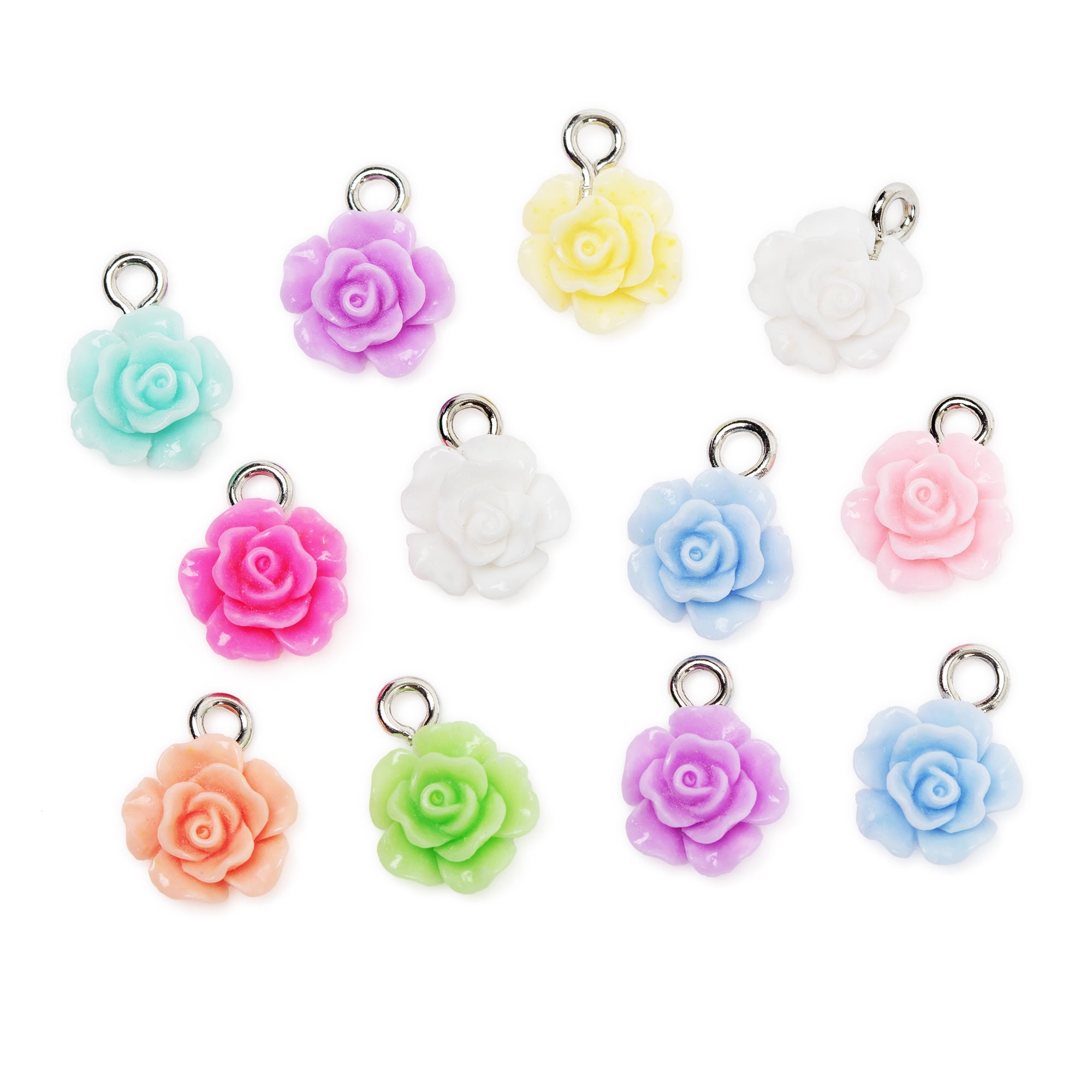 Cousin DIY 12 Piece Acrylic Rosette Charms, Silver Jump Rings, Adult ...