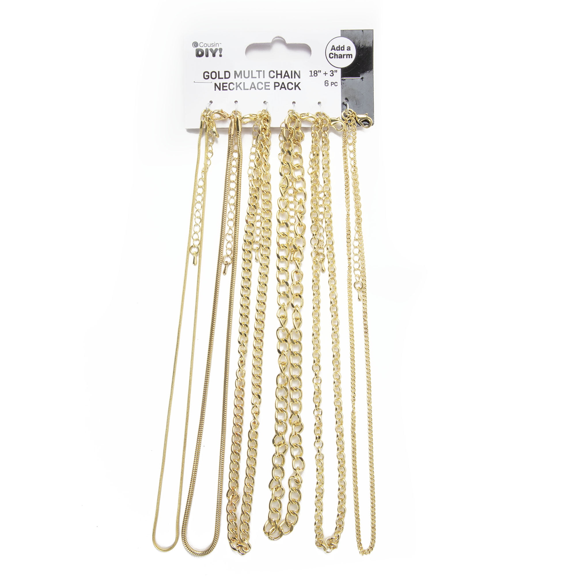 Cousin DIY 6 Gold Multi Chain Necklace Pack, 18-21 in with Extender ...