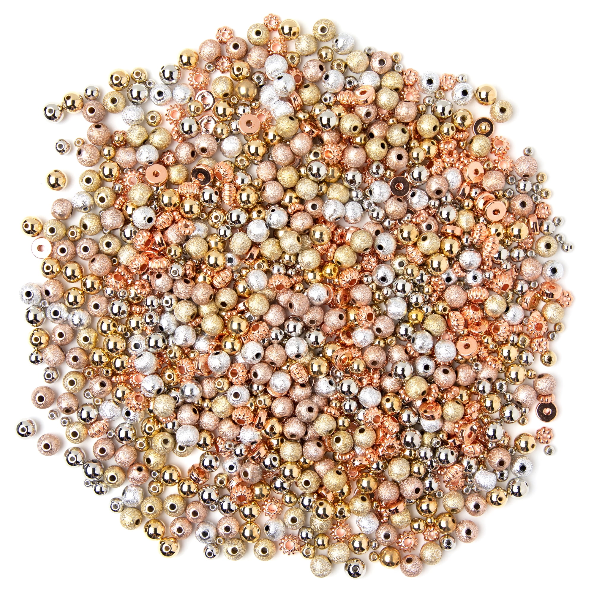 Cousin DIY Acrylic Spacer Bead Mix, Metallic, Silver, Gold, and Rose ...