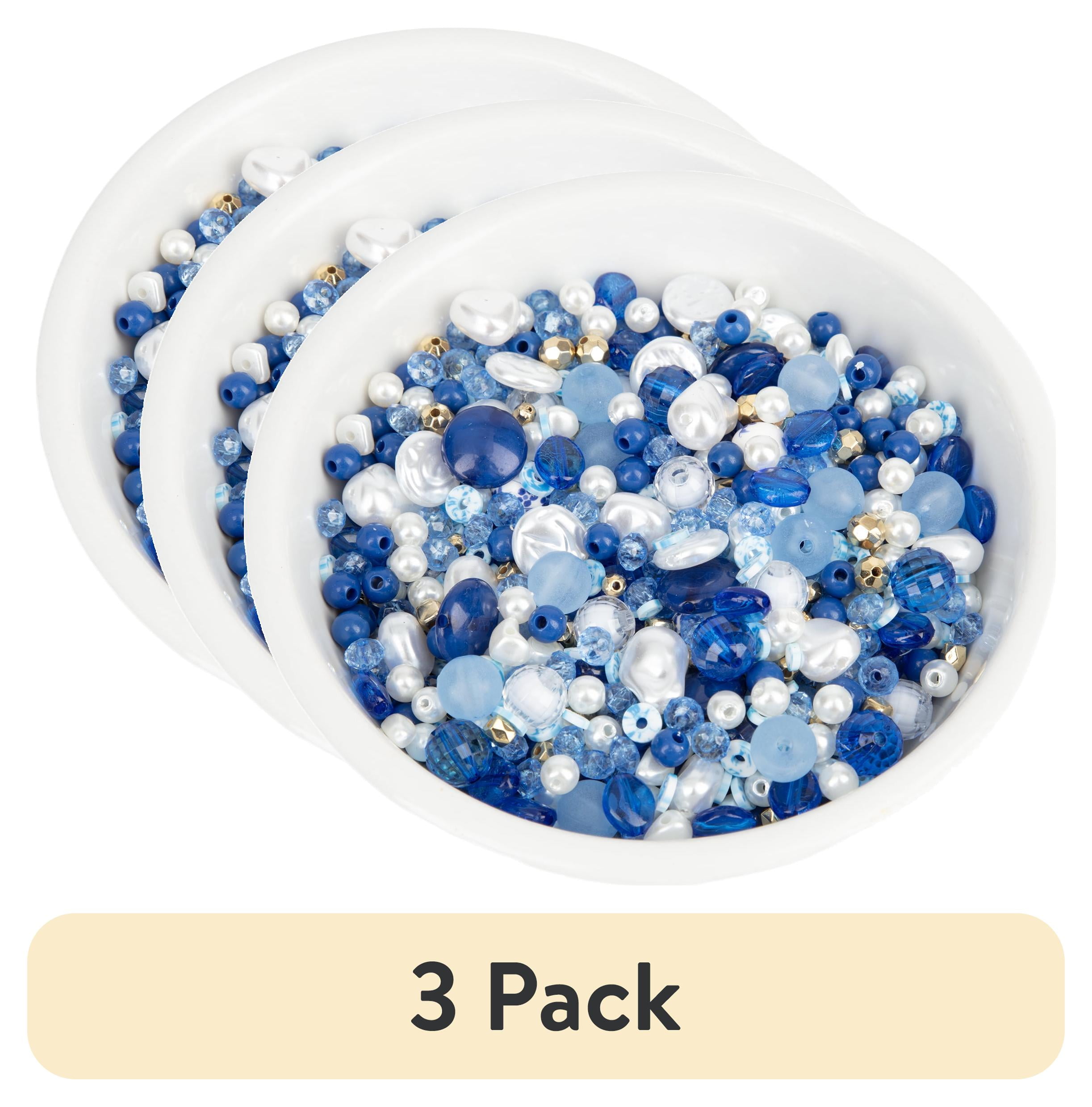 (3 pack) Cousin DIY Blue and White China Bead Mix, Pearl, Gold, Ceramic Assortment, 150g, 1400 ...