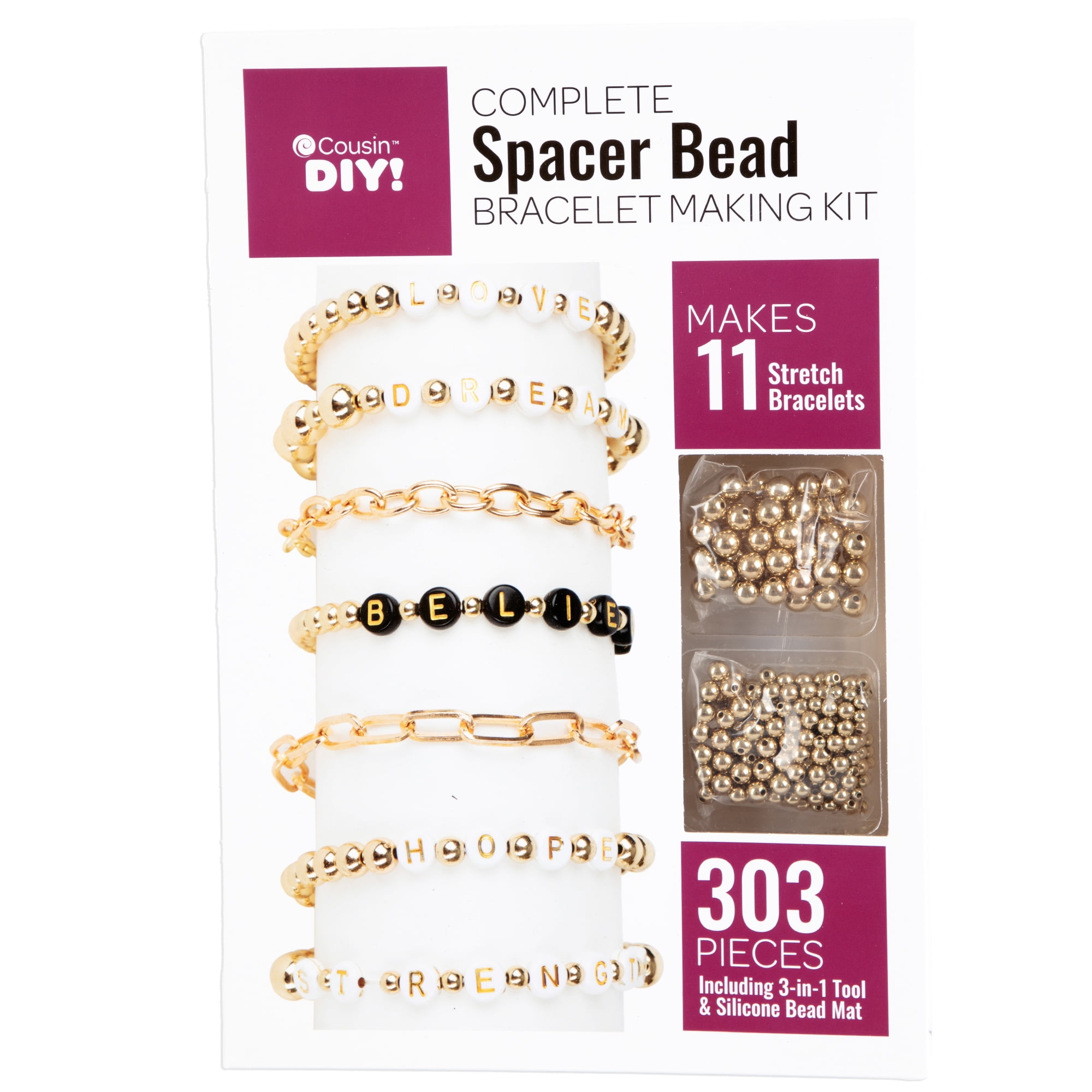 CousinDIY DIY Spacer Bead Bracelet Kit, Gold Finish, 303 Pieces, Beads ...