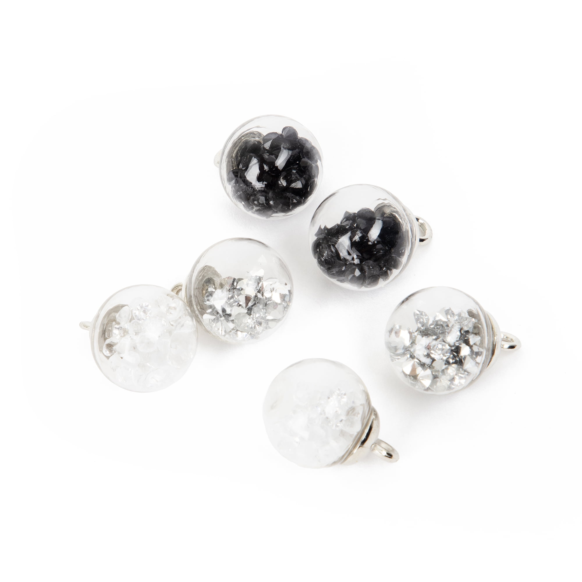 Cousin DIY 6-Piece Glitter Globe Charms for Adults, Silver/Black/Clear ...