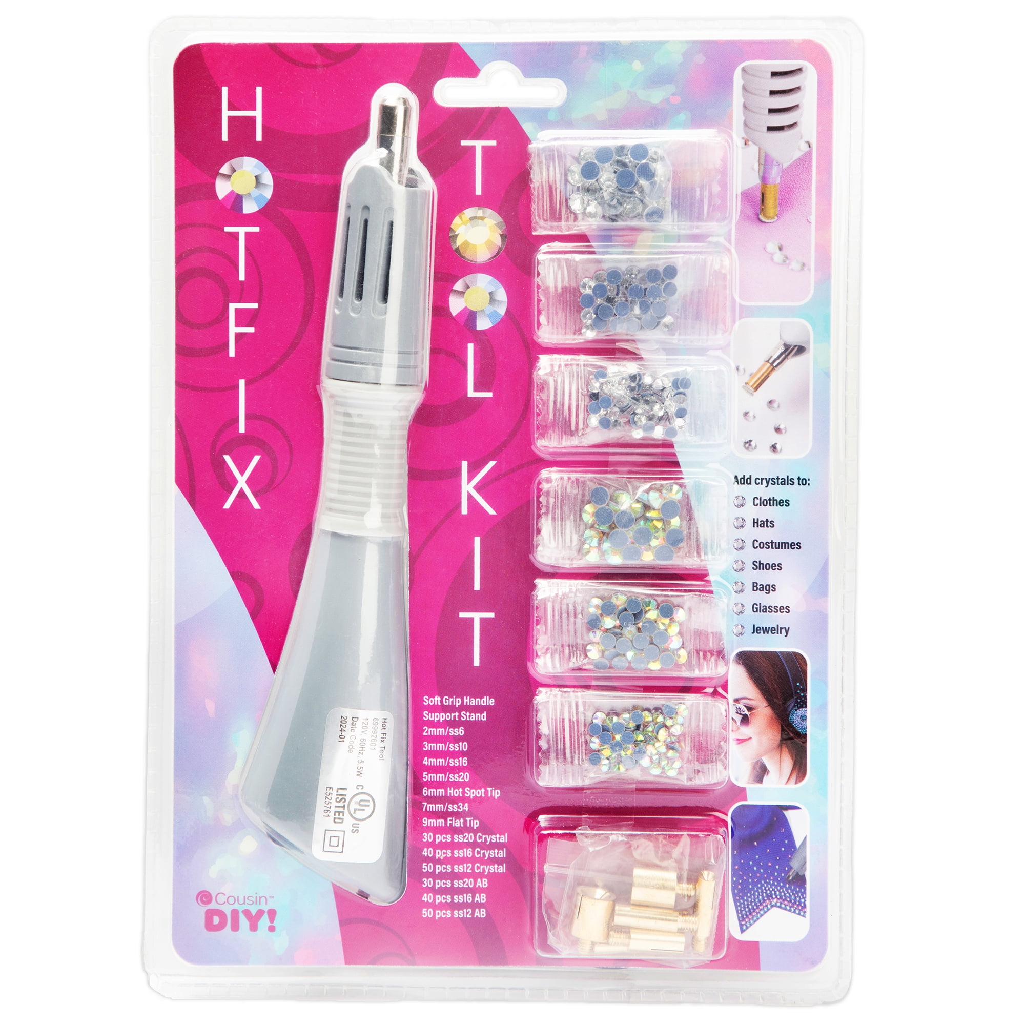 Cousin DIY Hot Fix Tool with 7 Tips, Includes Clear and AB Crystals ...
