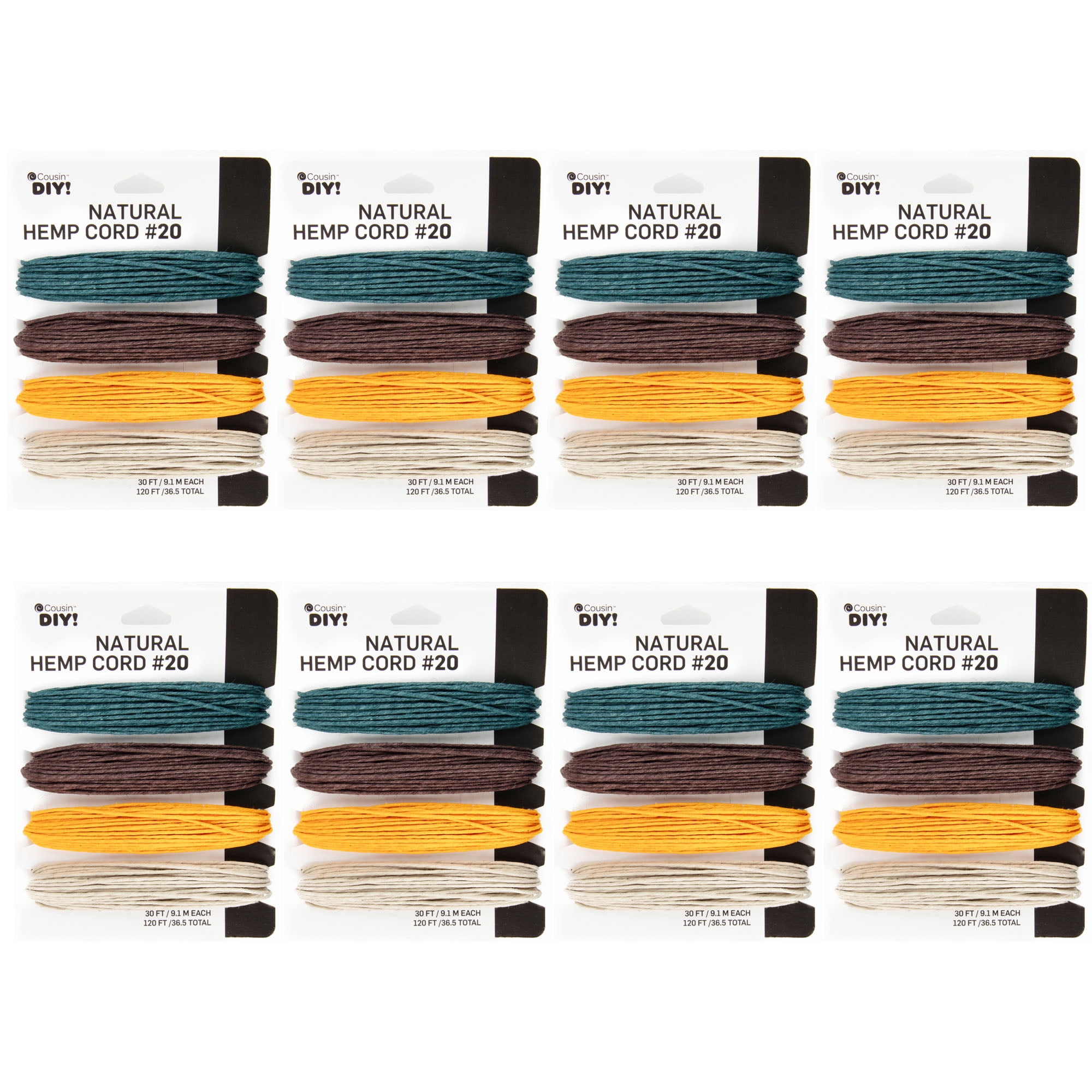 Cousin DIY Natural Hemp Cord 20 lb, Teal/Gold/Brown/Beige, 30 ft Each ...