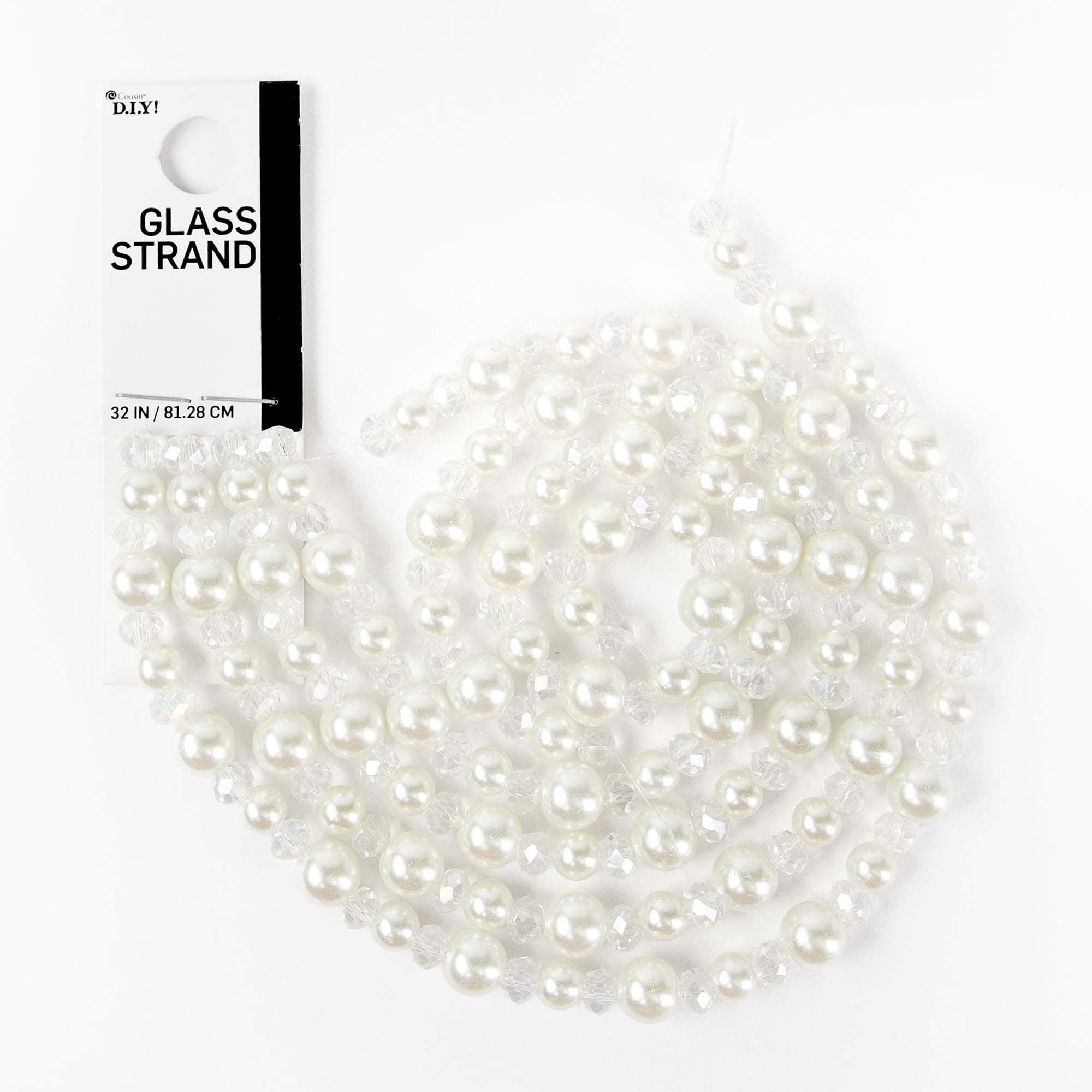 Cousin DIY Round Glass Pearl Bead Strand, 32 in, White/Clear, 172 Piece ...