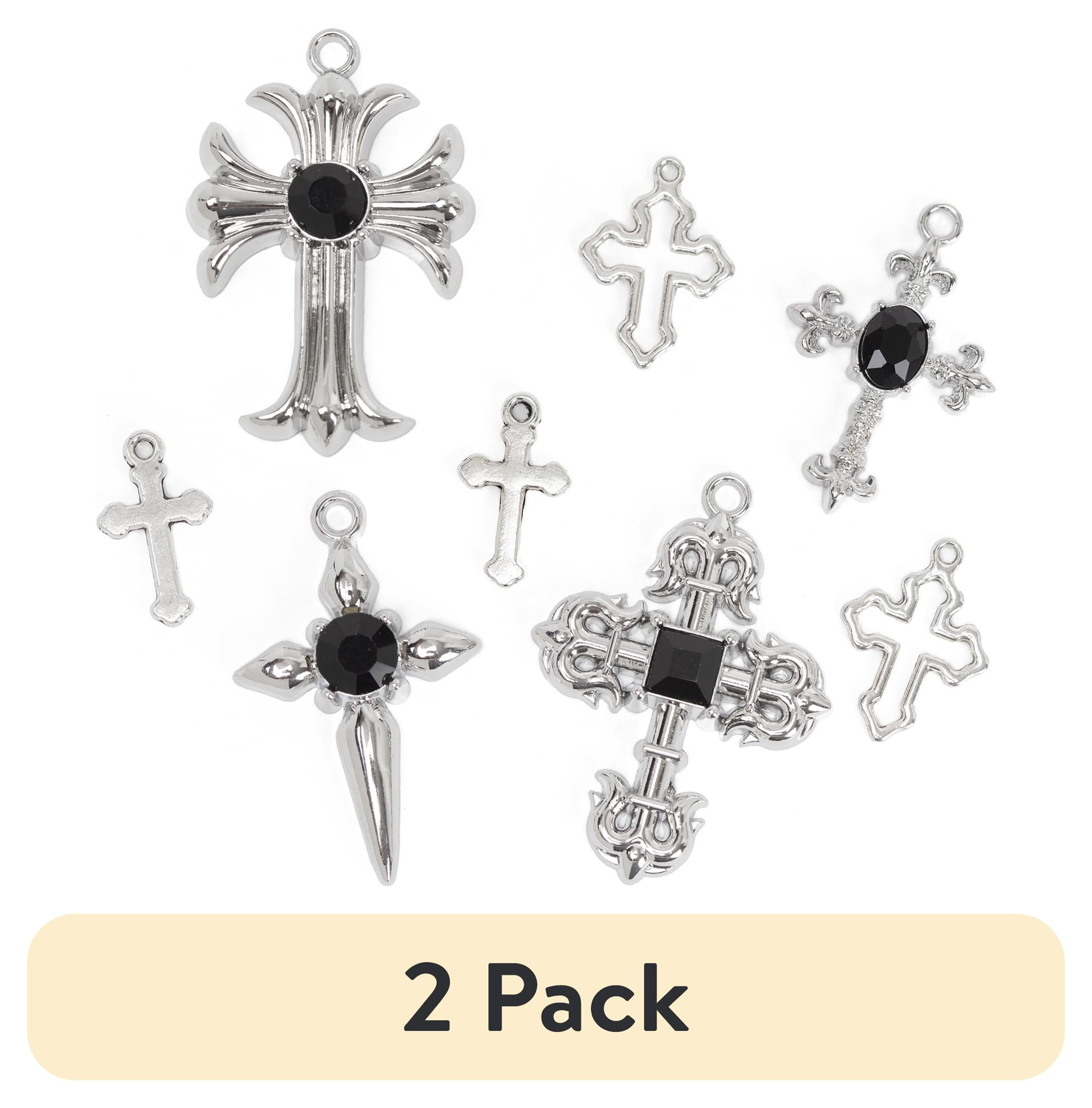 (2 pack) Cousin DIY Silver Cross Charms with Black Stones, 8 Piece ...