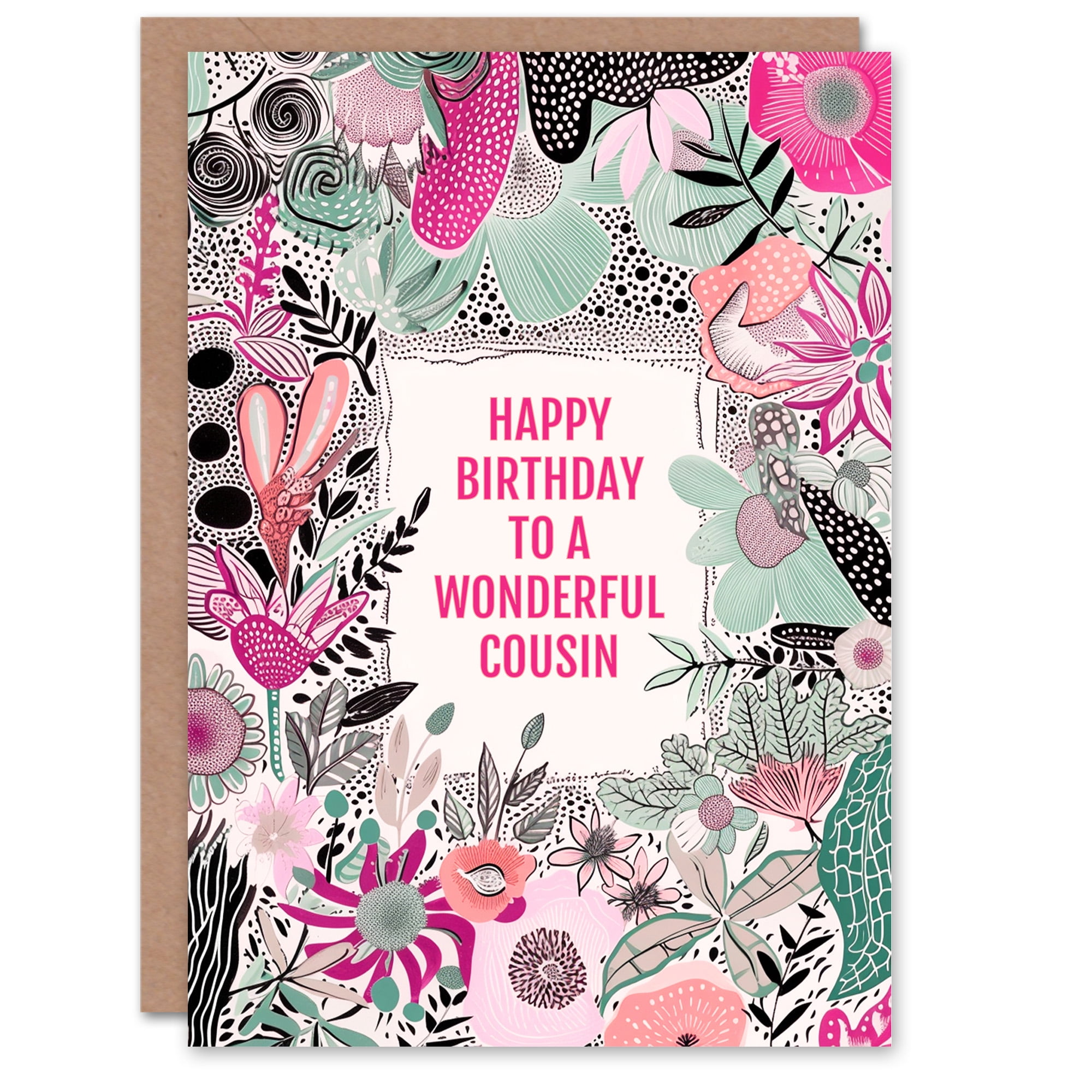 Cousin Happy Birthday Card Elegant Modern Boho Wildflowers Pink Flowers ...