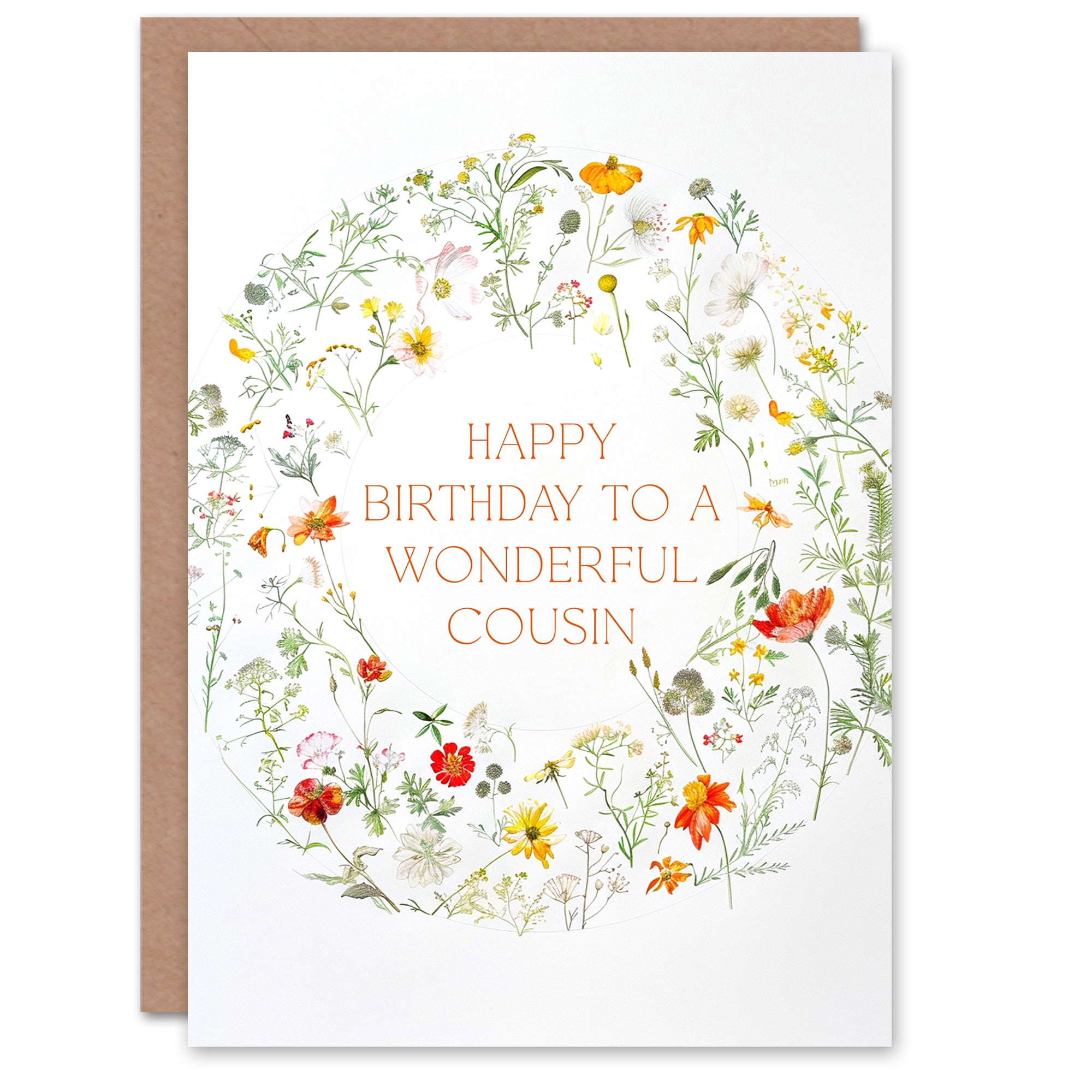 Cousin Happy Birthday Card Simple Delicate Elegant Floral Circle ...