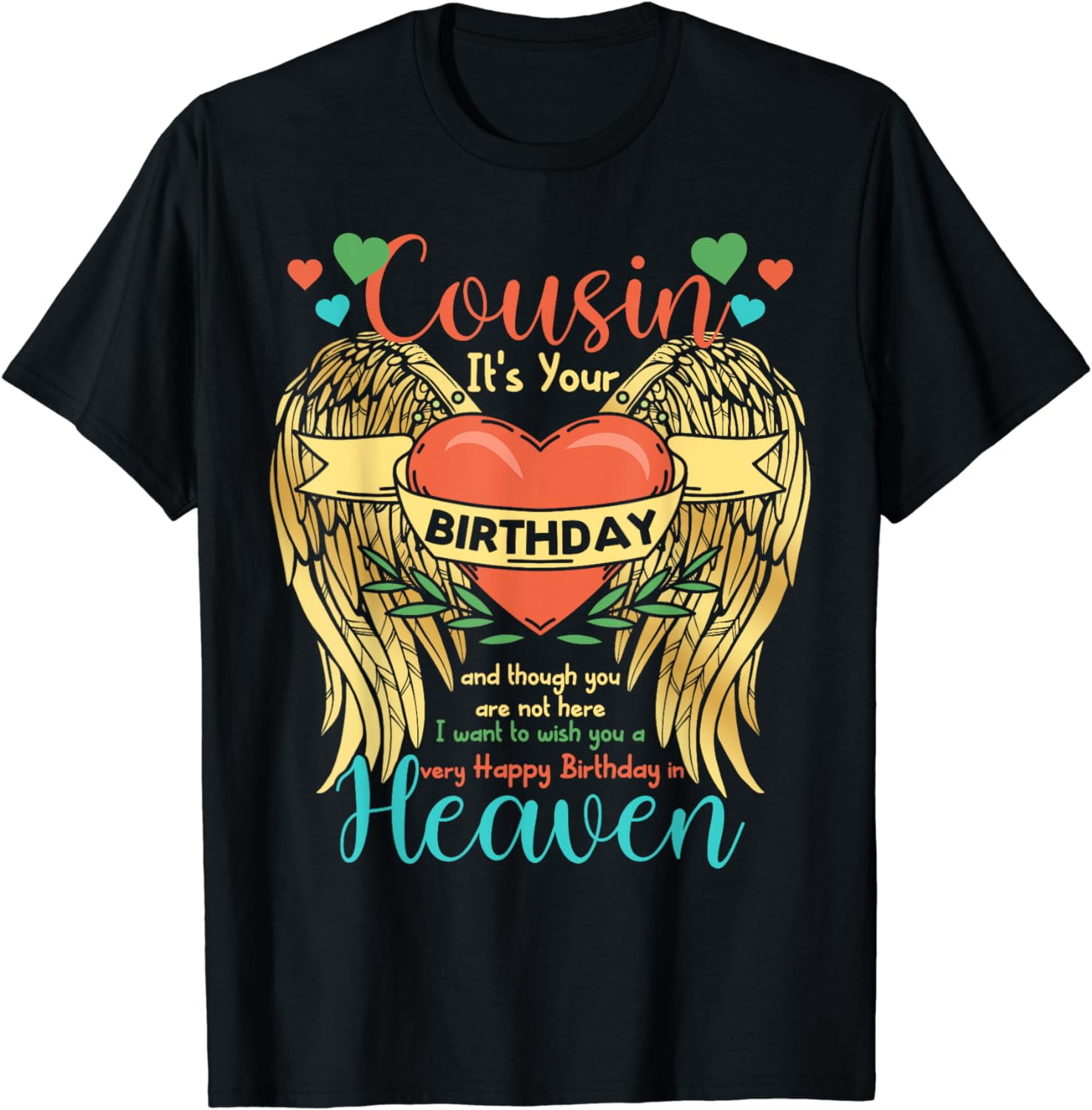 Cousin Happy Birthday to Angel in Heaven Heart Wing T-Shirt - Walmart.com
