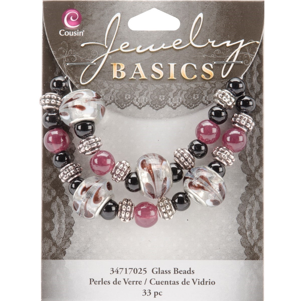Cousin Jewelry Basics Glass Bead Mix, Silver, Black, Purple, Large Hole ...
