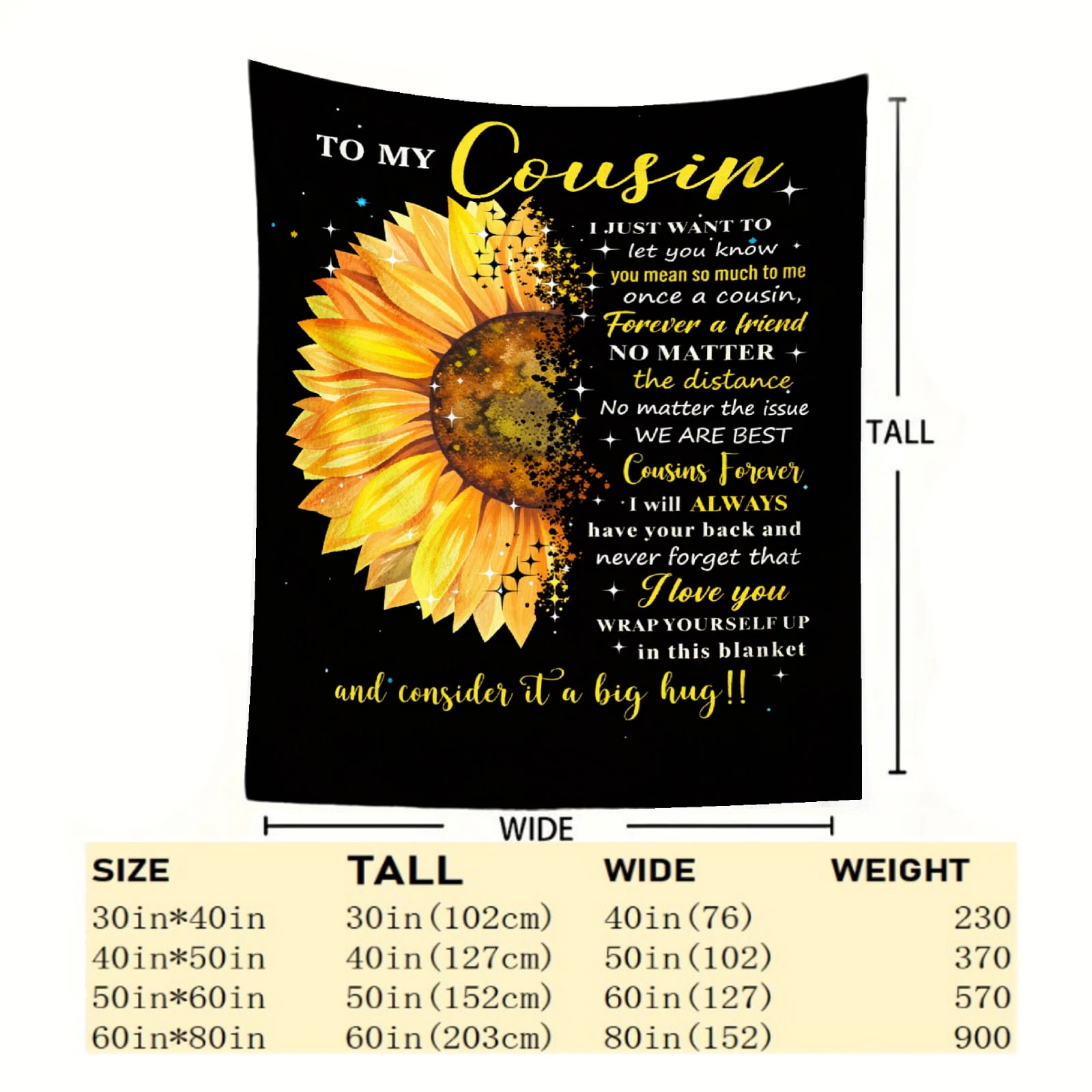Cousin Love Gift Sunflower Blanket - Soft Flannel Bedspread with ...