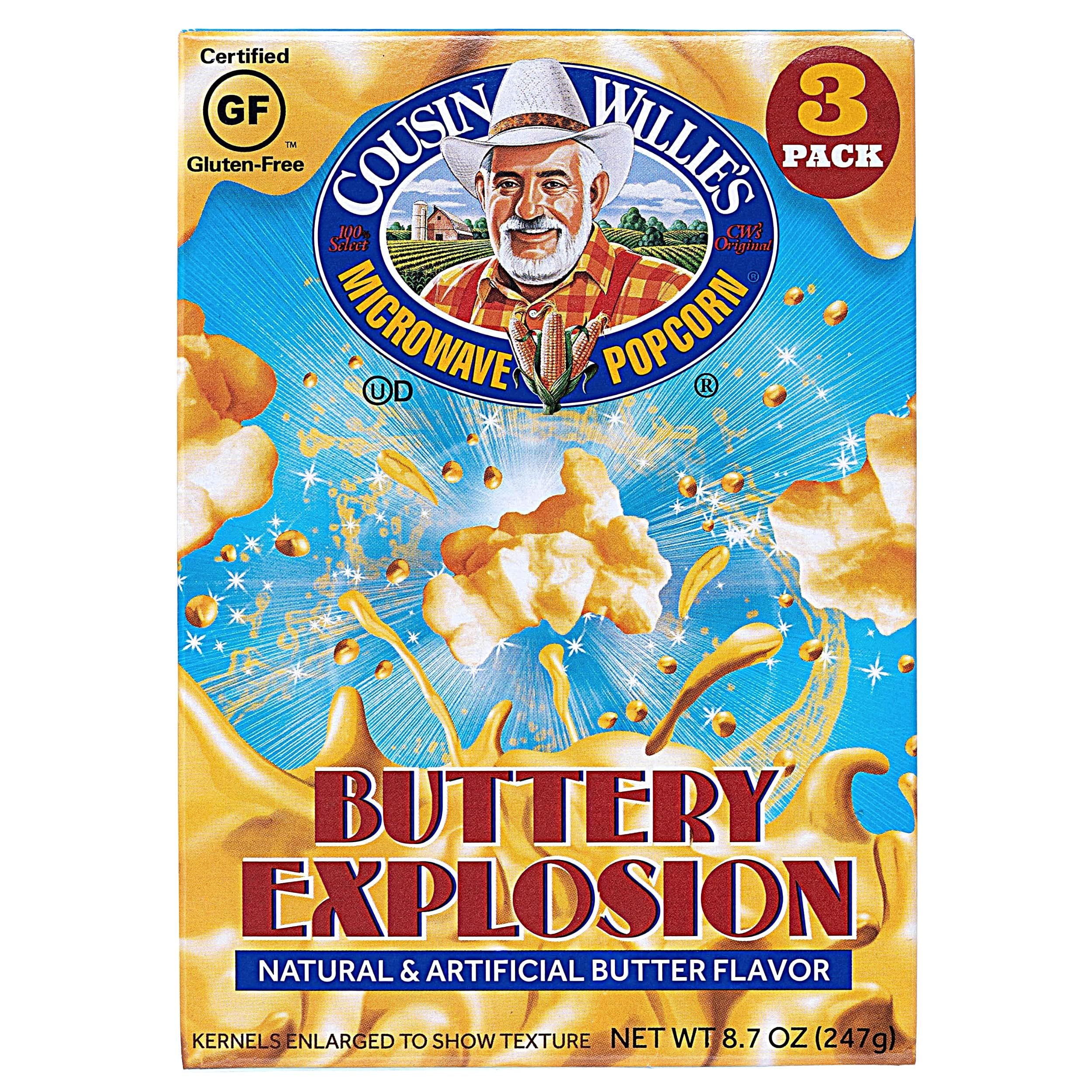 Cousin Willie's Microwave Popcorn AIF9 Bags, Buttery Explosion Boxes ...