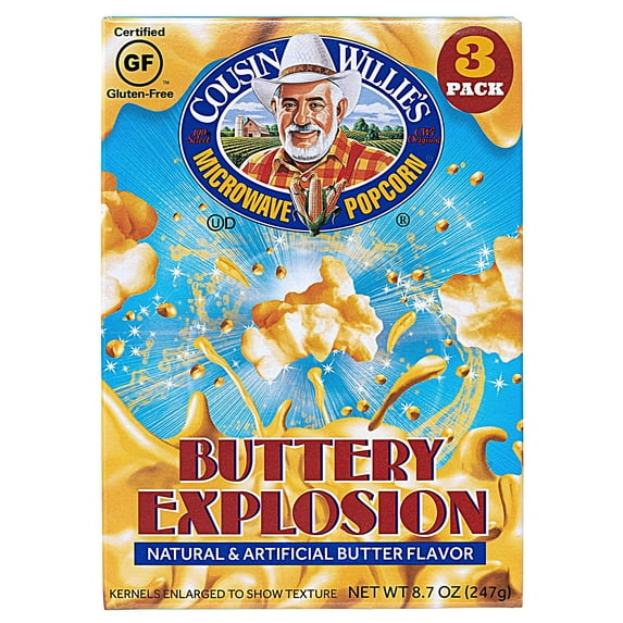 Cousin Willie's Microwave Popcorn AIF9 Bags, Buttery Explosion Boxes ...