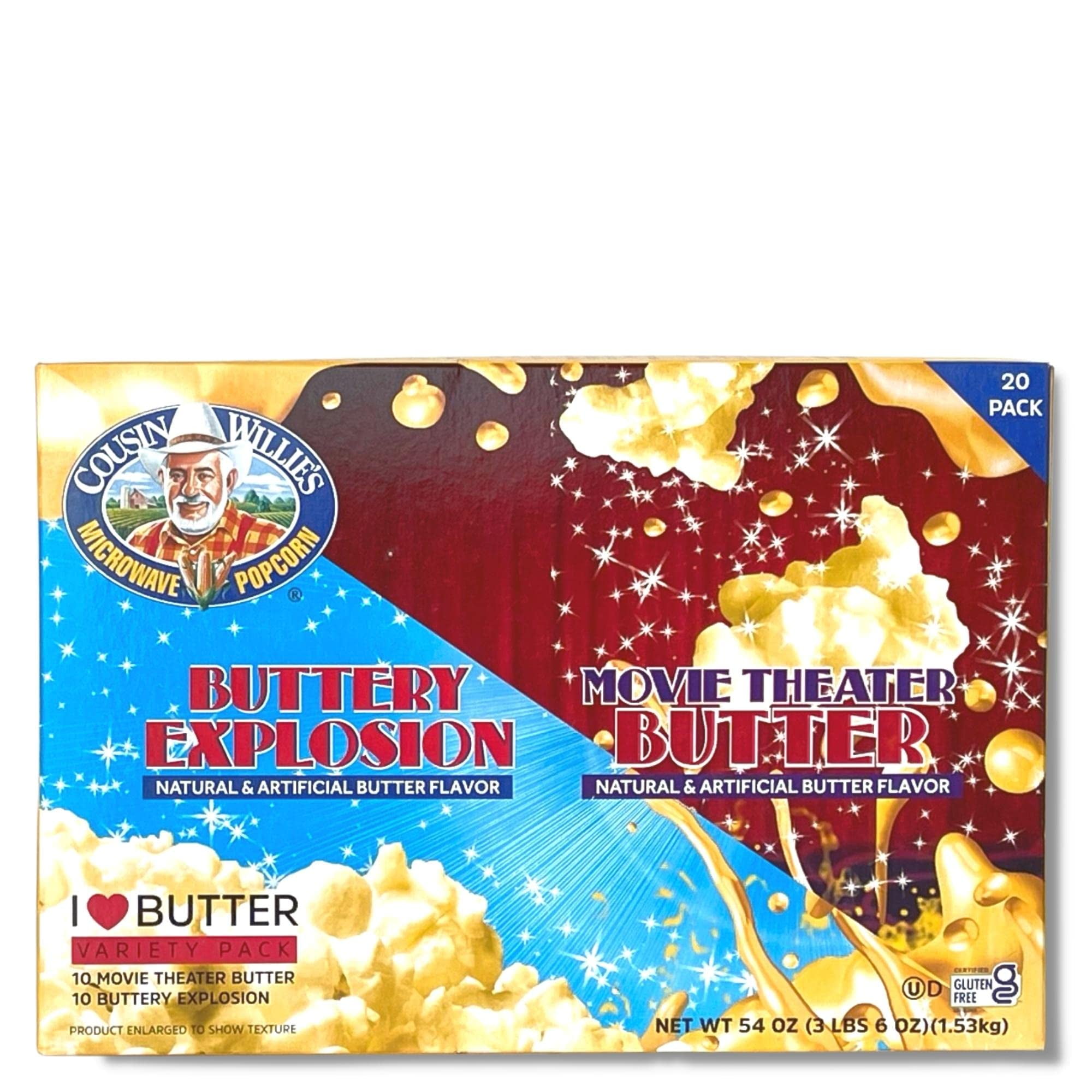 Cousin Willie's Microwave Popcorn AKF18 Bags, Butter Lovers (1 box, 20 ...