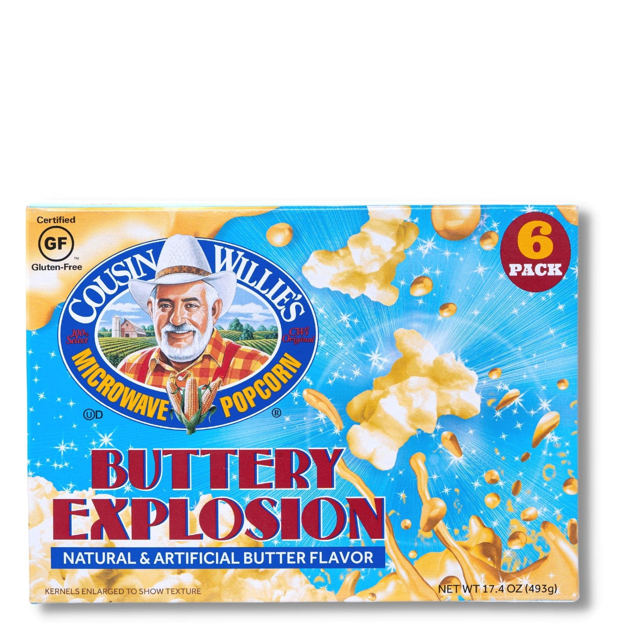 Cousin Willie's Microwave Popcorn BCF26 Bags, Buttery Explosion (6 Bags ...