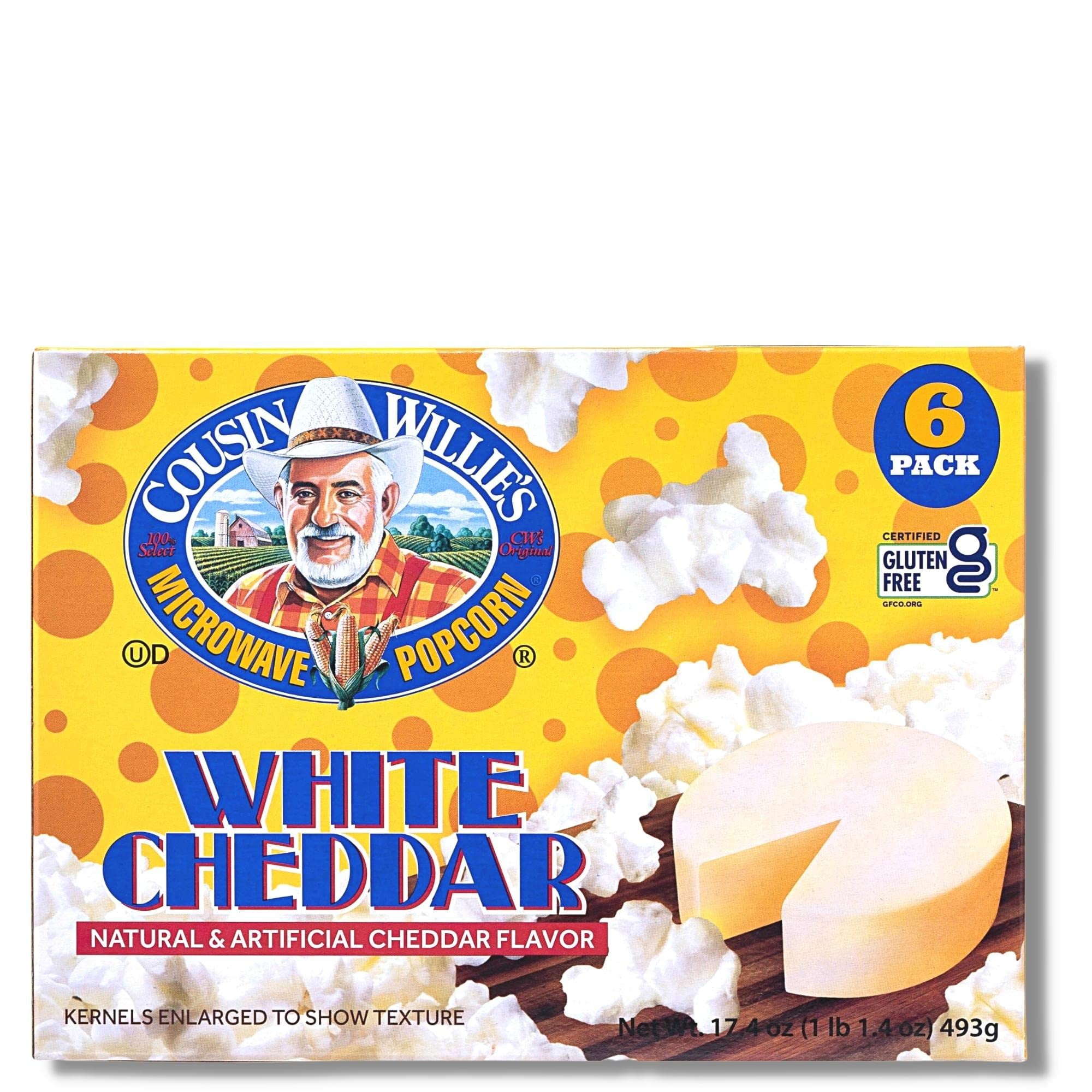 Cousin Willie's Microwave Popcorn Bags, White Cheddar (6 bags), Gourmet ...